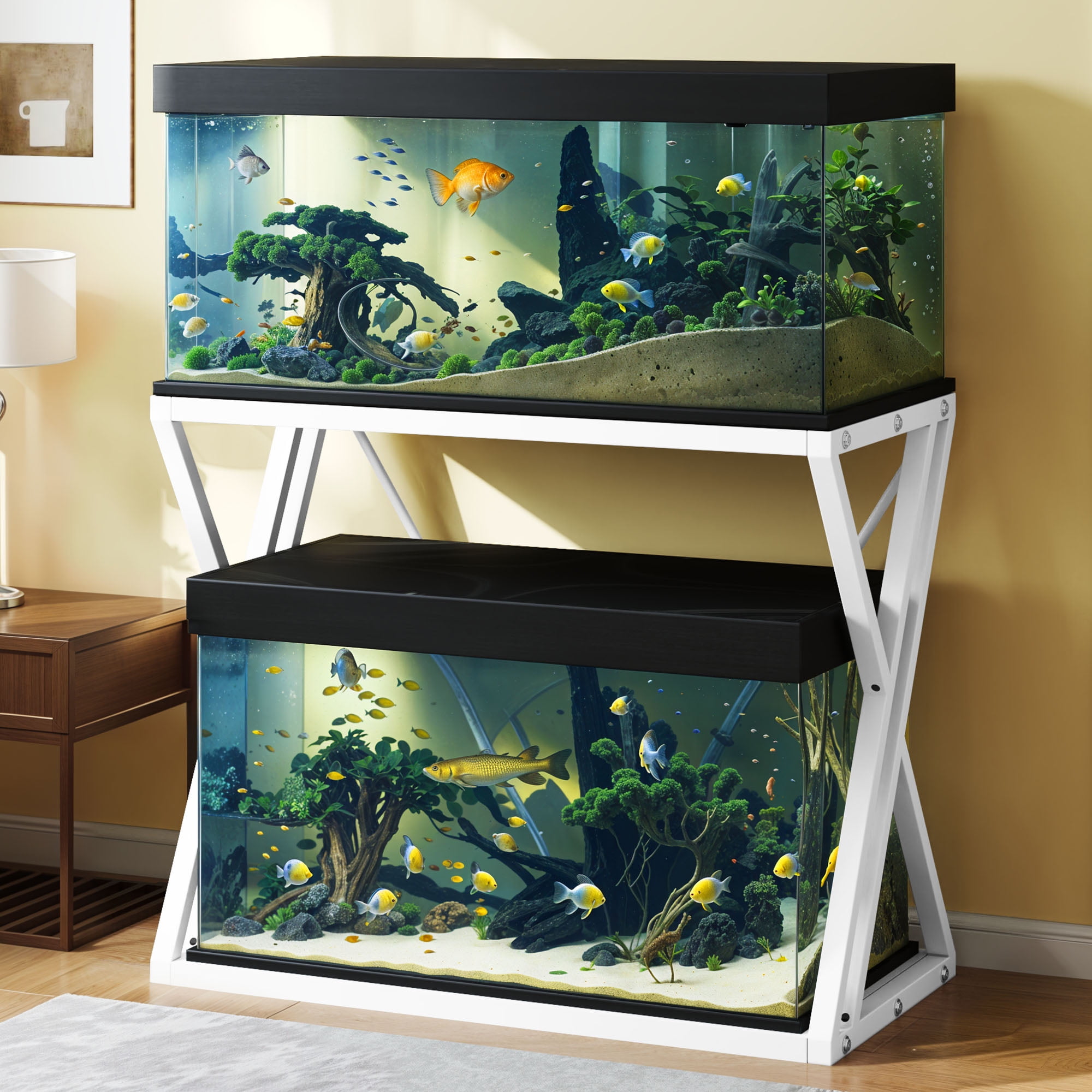 Uforic Z-Shape 10-40 Gallon Fish Tank Stand, 500 Lbs Capacity, Double ...