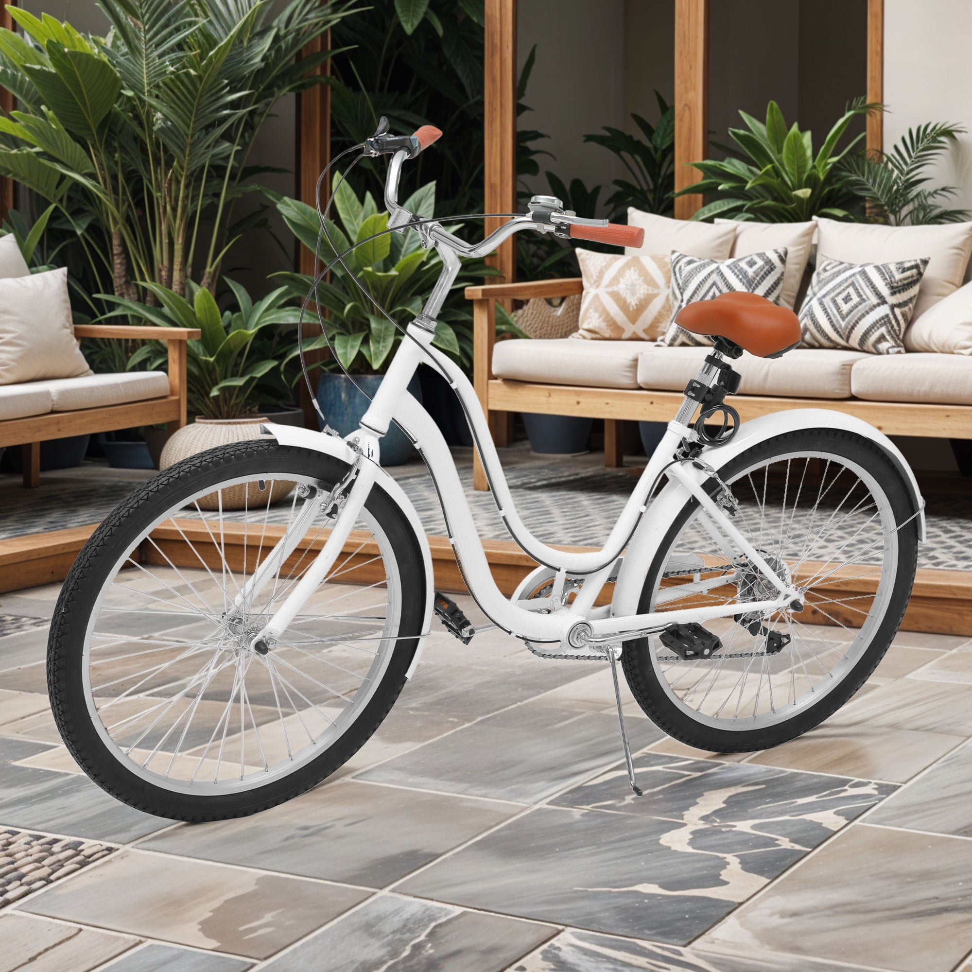 Uforic24'' Beach Cruiser Bike, 7-Speed, Step-Through Bicycle for Men ...