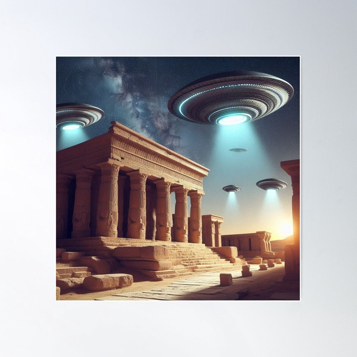 Ufos Flying Over Sumerian Temples Poster Wall Art, Modern Wall Decor ...