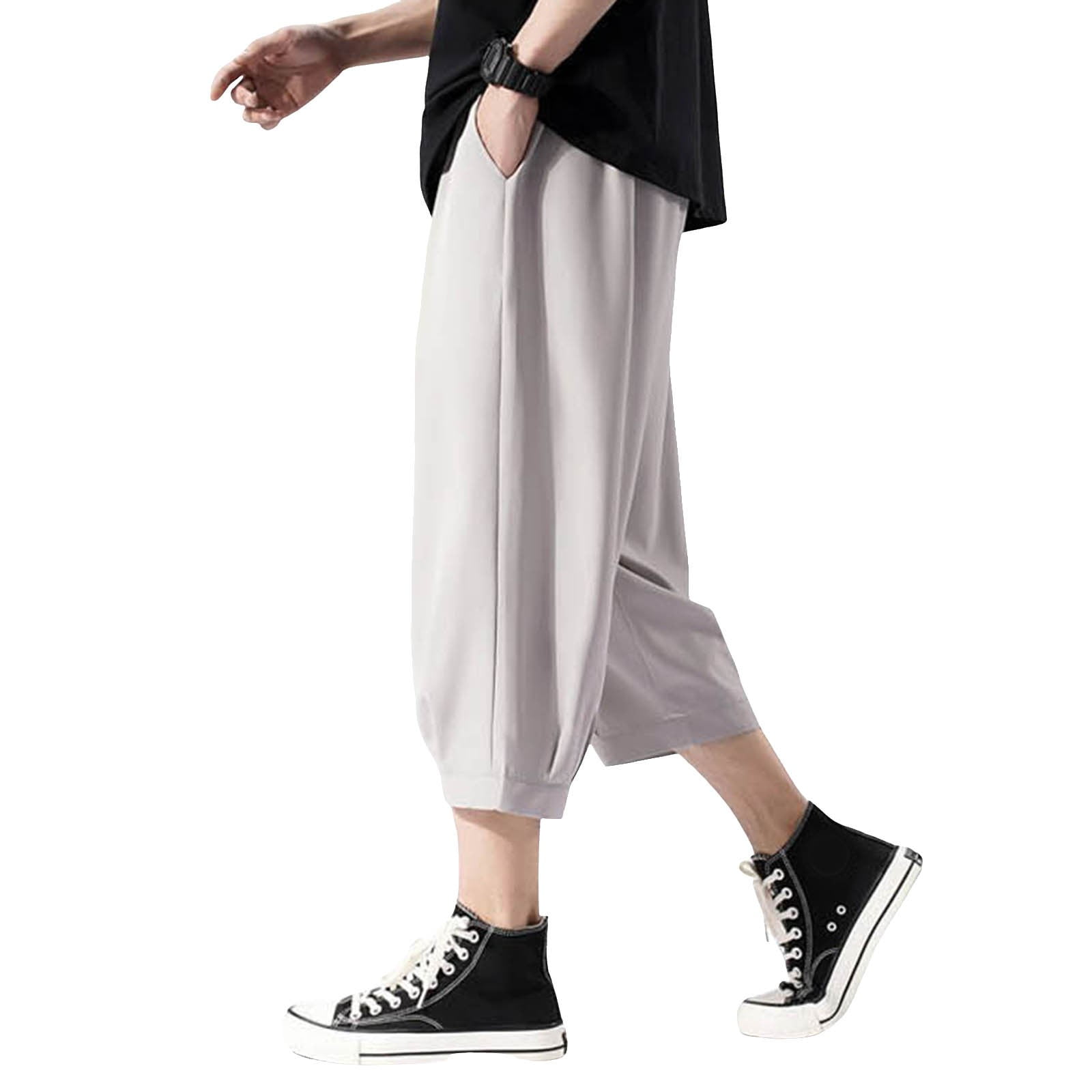 Ufozut Mens Pants Casual Elastic Waist Drawstring Summer Long Fit Beach ...