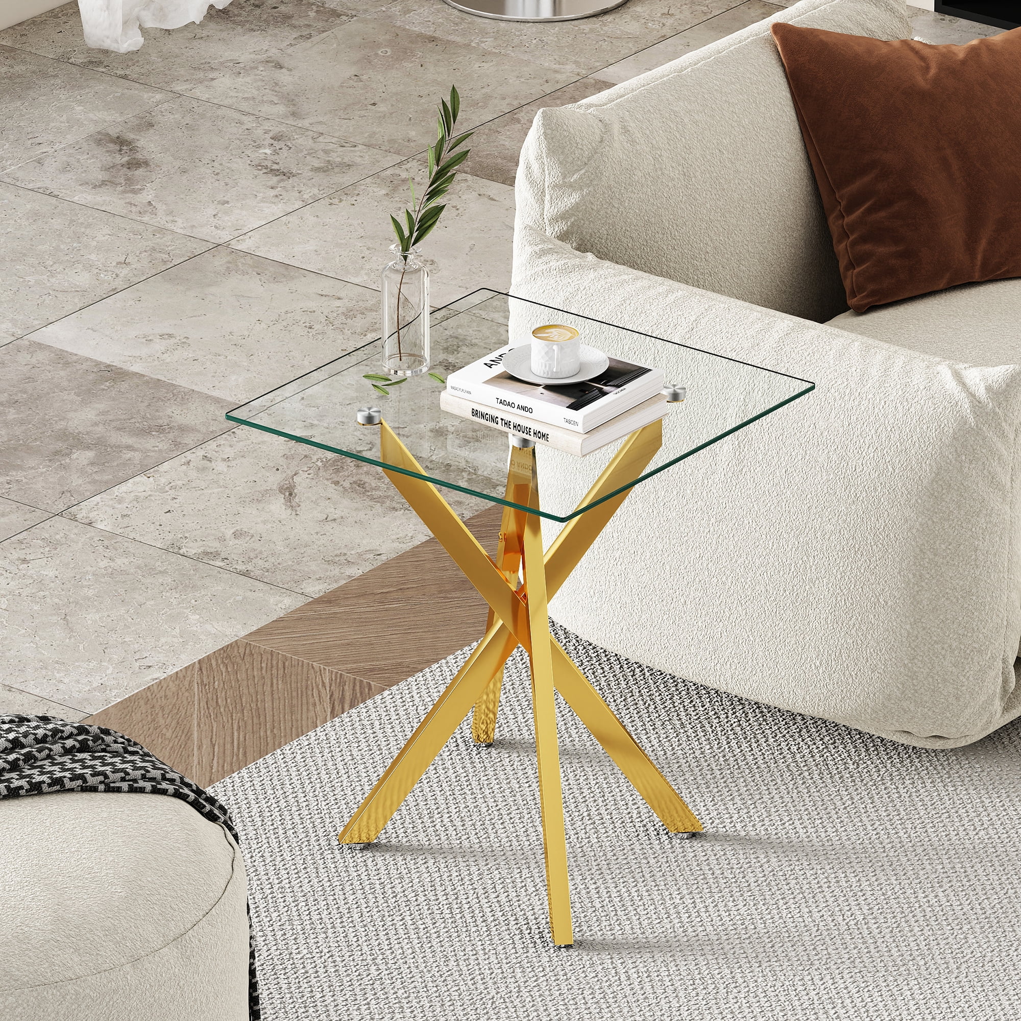 Ufurpie 17.72" Square Clear Tempered Glass End Table,Stylish Design ...