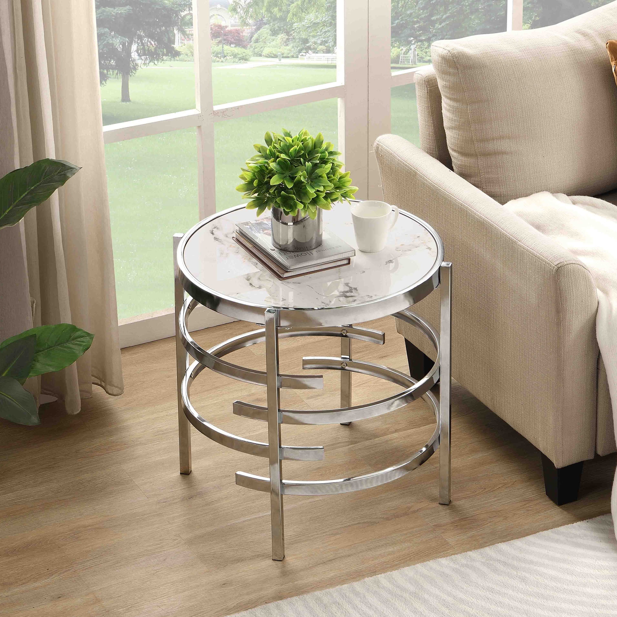 Ufurpie 20.7" Round Side Table with Sintered Stone Top & Sturdy Metal ...