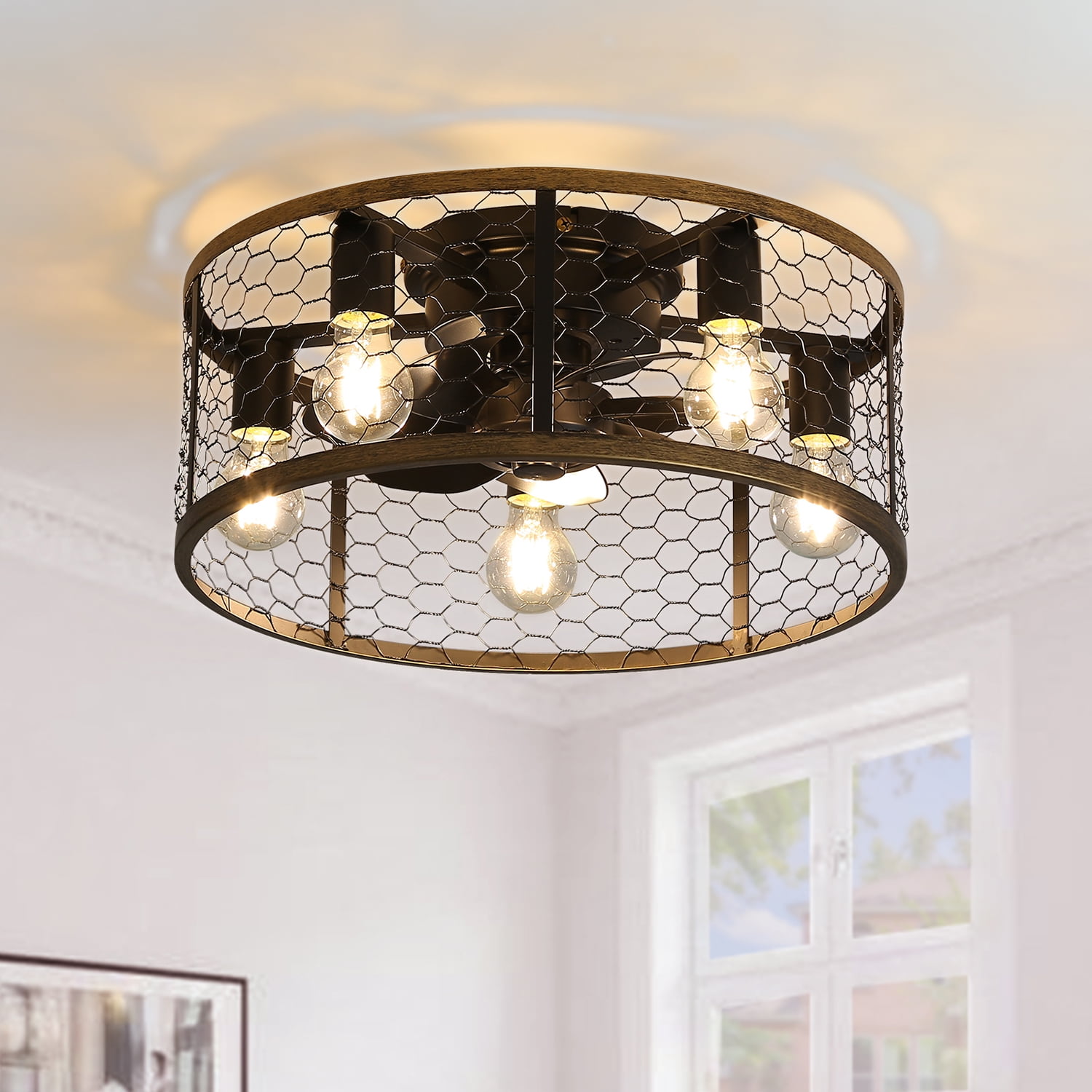 Ufurpie 20 Inch Industrial Caged Ceiling Fan,With 7-ABS Blades Remote ...