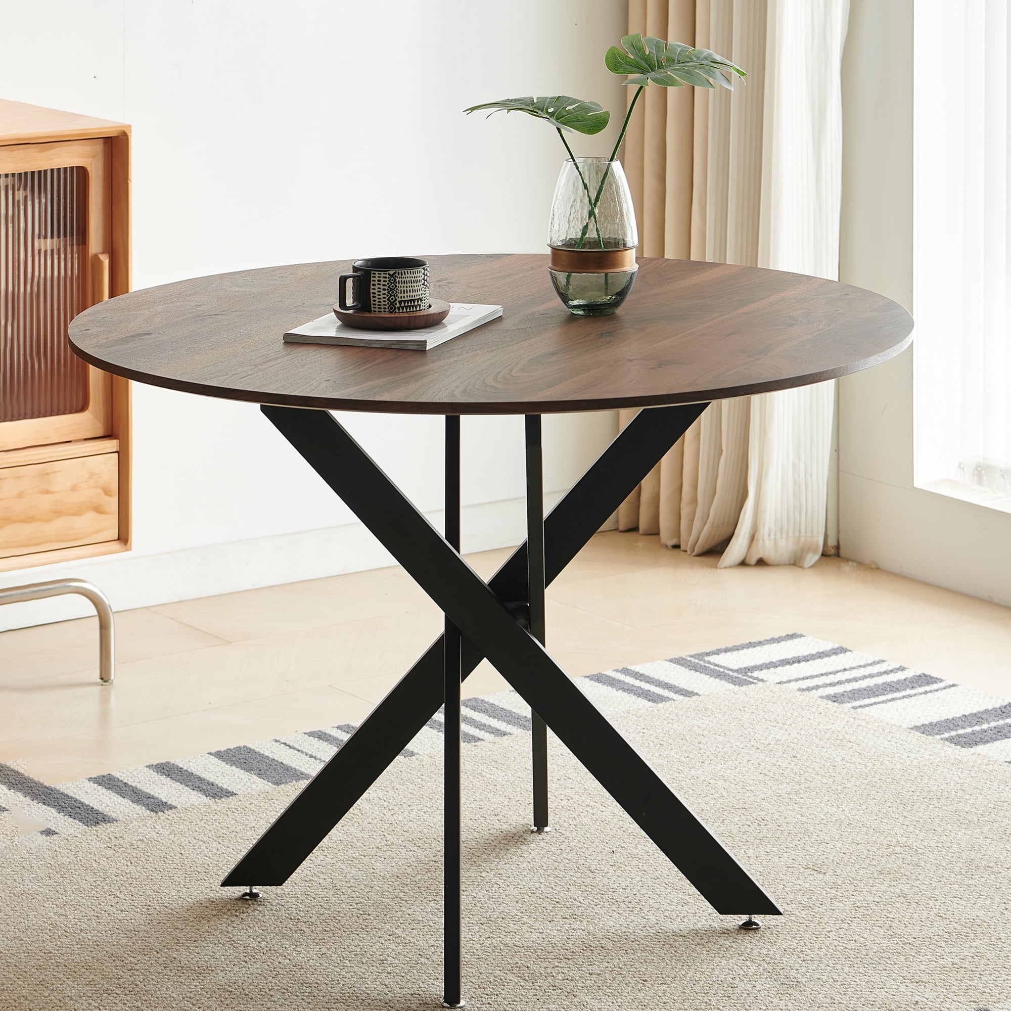 Ufurpie 42.1" Round Dining Table for 4-6,Mid Century Brown Kitchen ...