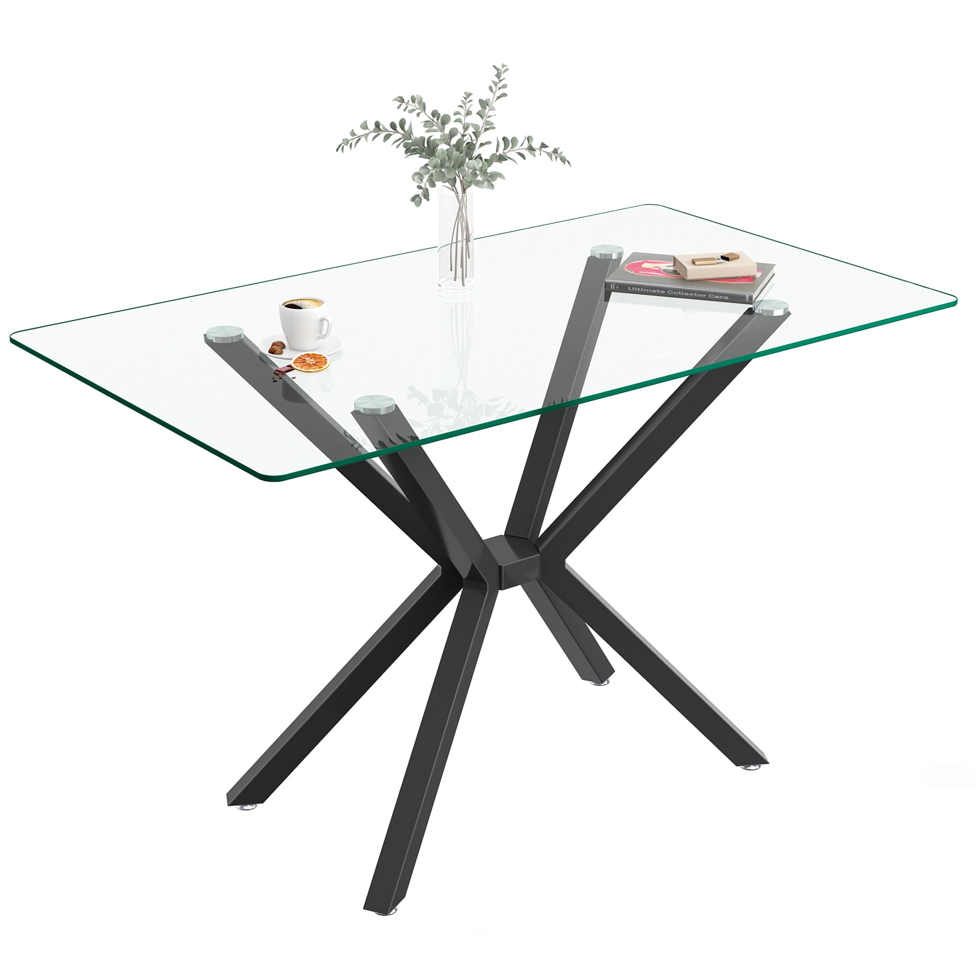 Ufurpie 47.24" Rectangular Clear Tempered Glass Dining Table,Stylish ...