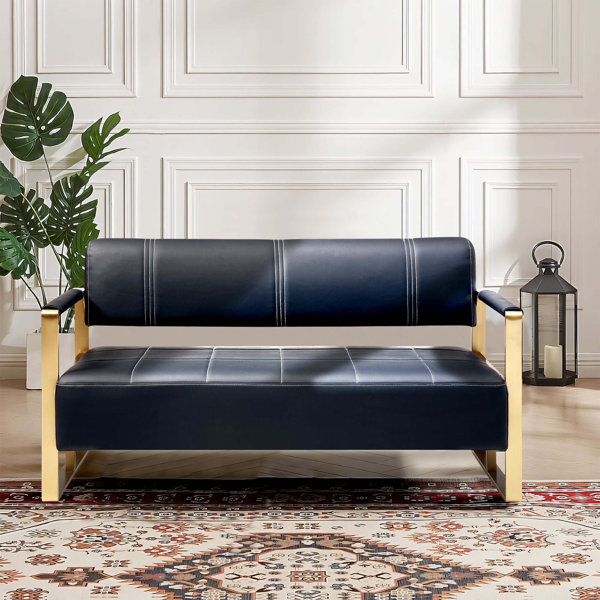 Ufurpie 57.9 Faux Leather Loveseat Sofa Mid Century Modern Couches with Metal Square Arms Upholstered 2 Seater Love Seats Couch for Living Room Bedroom Apartment Home Office Black Walmart