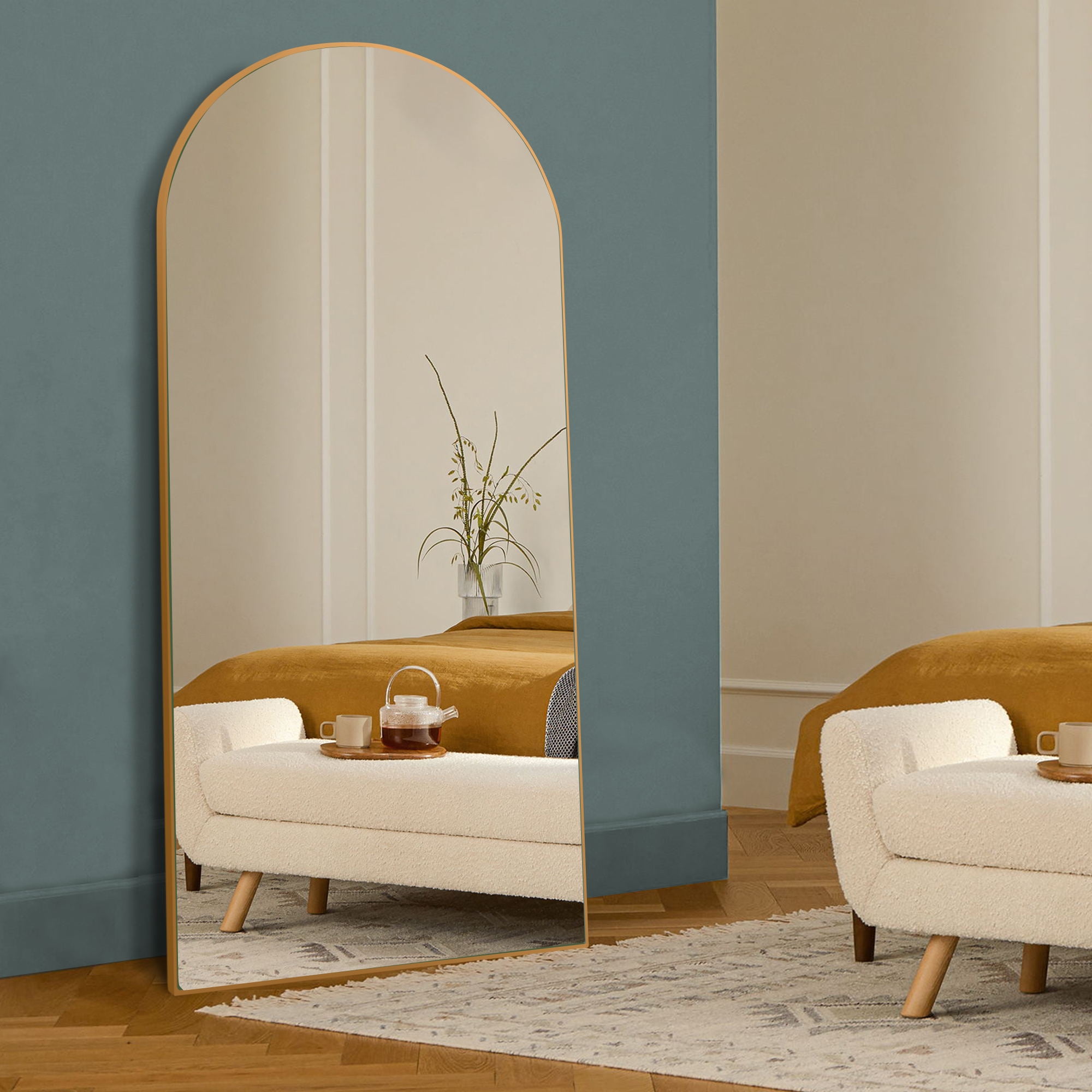 Ufurpie Large 71"×28" Full Length Arch Mirror, Wooden Frame, Stand, for ...