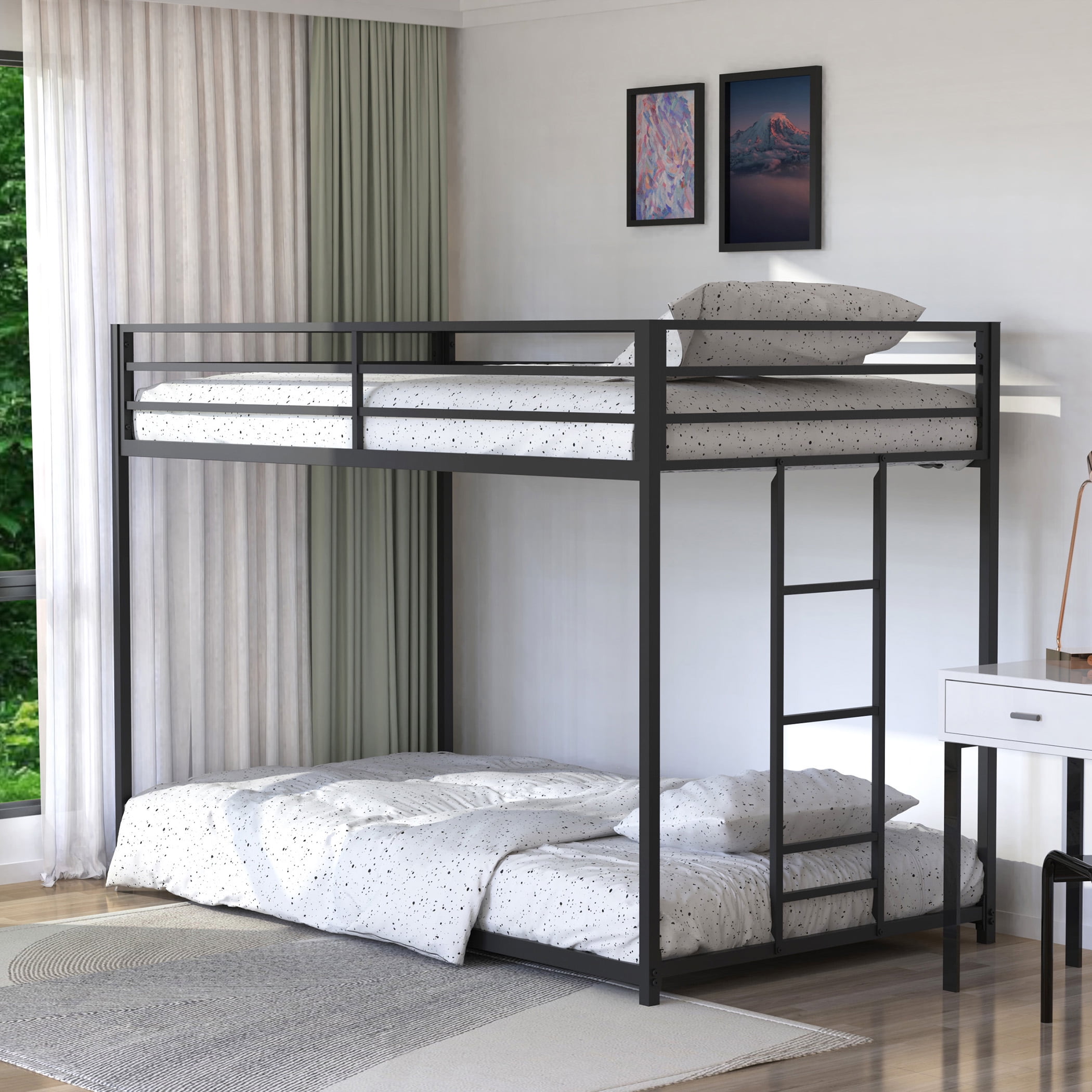 Ufurpie Bunk Bed Twin Over Full with Ladder & Safety Railing,Metal ...