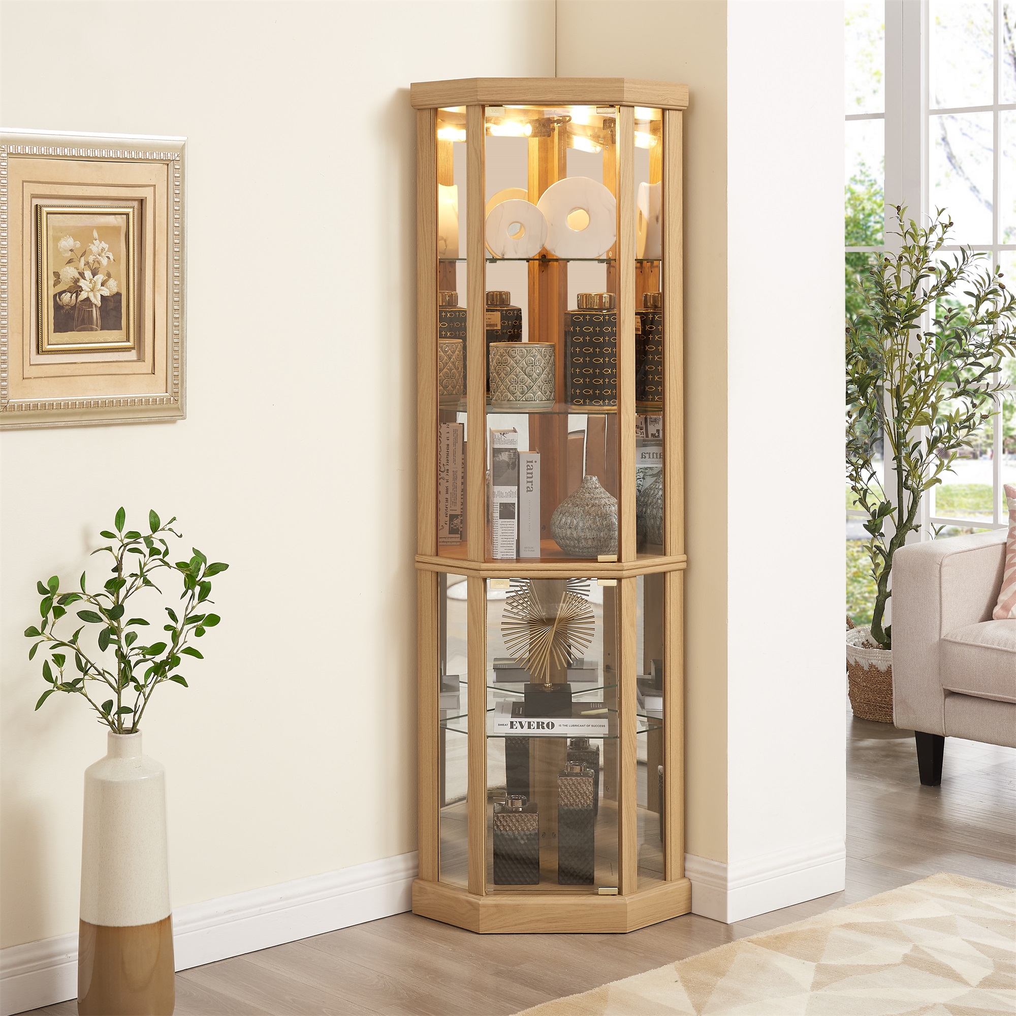 Ufurpie Corner Lighted Curio Display Cabinet,Glass Cabinet,Corner ...