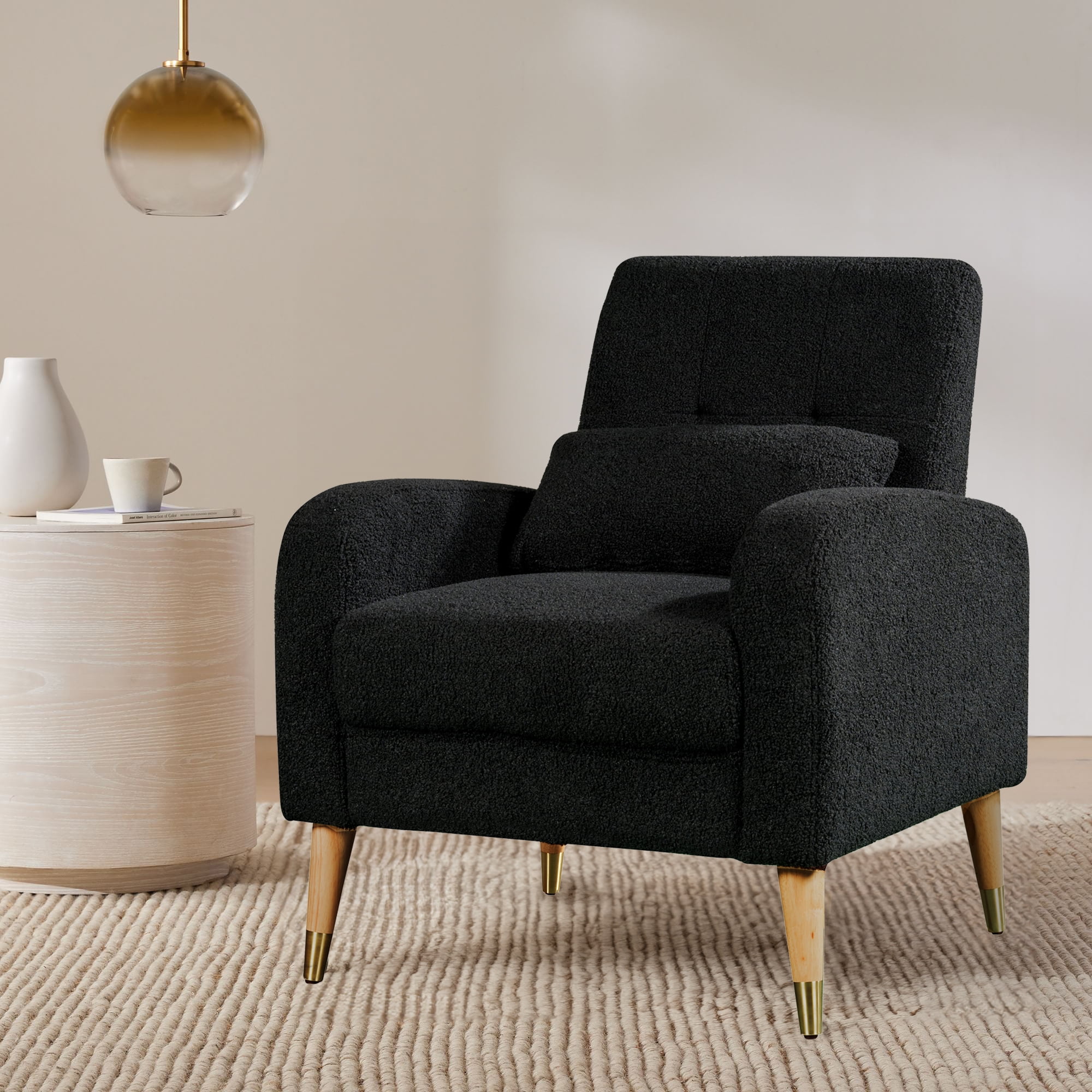 Ufurpie Mid-Century Modern Accent Chair, Sherpa Fabric Upholstered ...