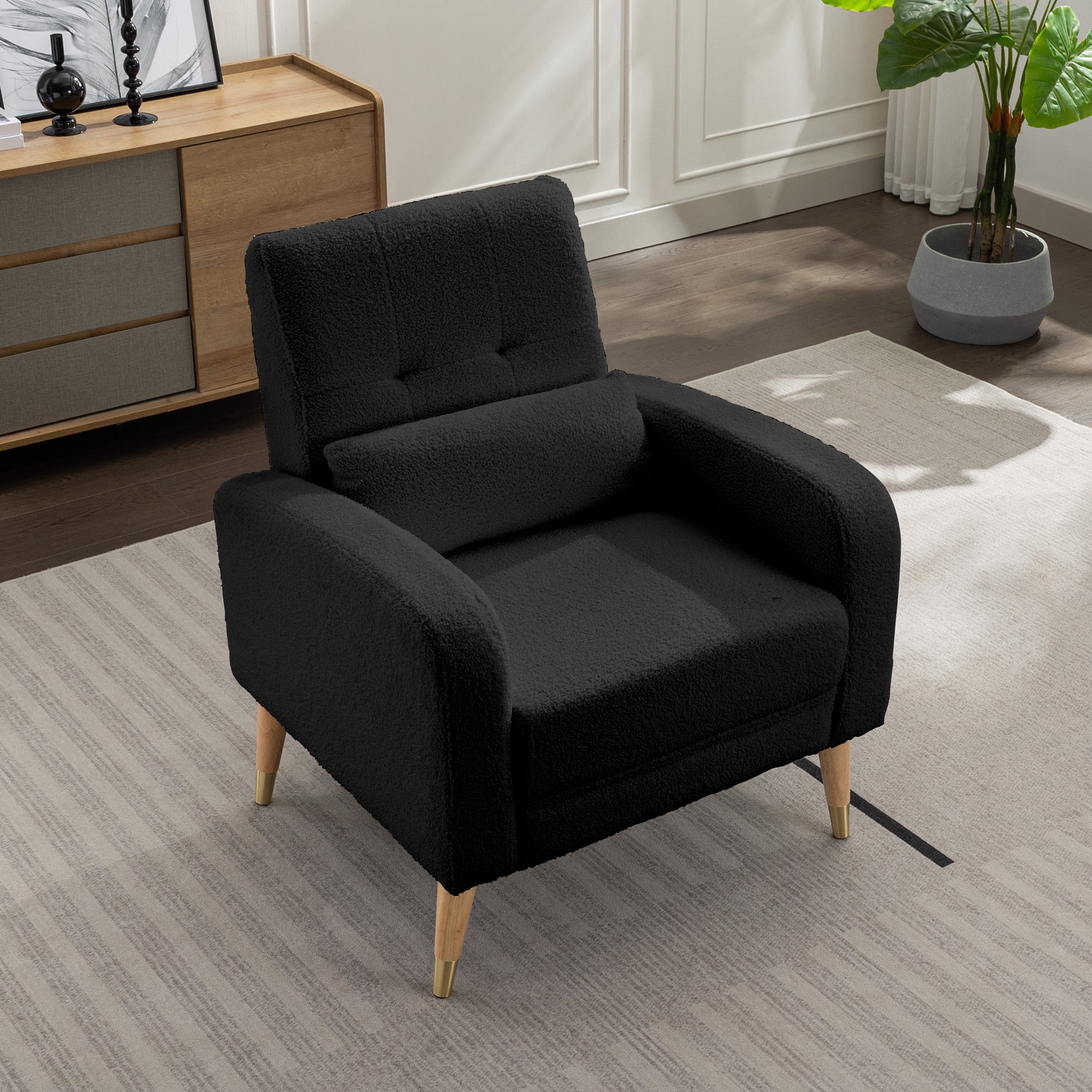 Ufurpie Mid-Century Modern Accent Chair, Sherpa Fabric Upholstered ...