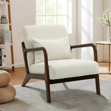 Bonzy Home Mid Century Modern Accent Chair, Single Fabric Lounge Reading Armchair with Solid ...