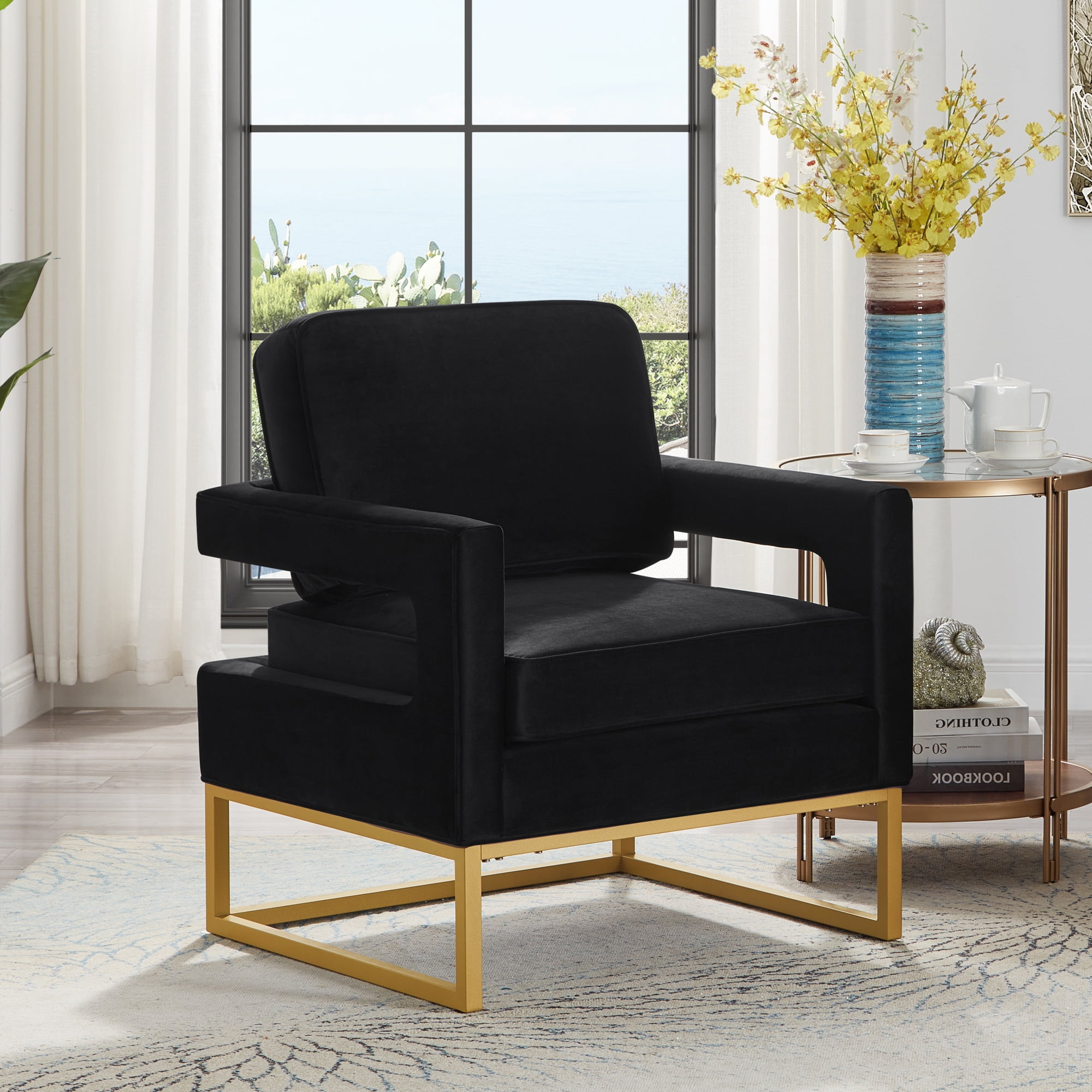 Ufurpie Modern Style Accent Chair with Gold Metal Base,Velvet ...
