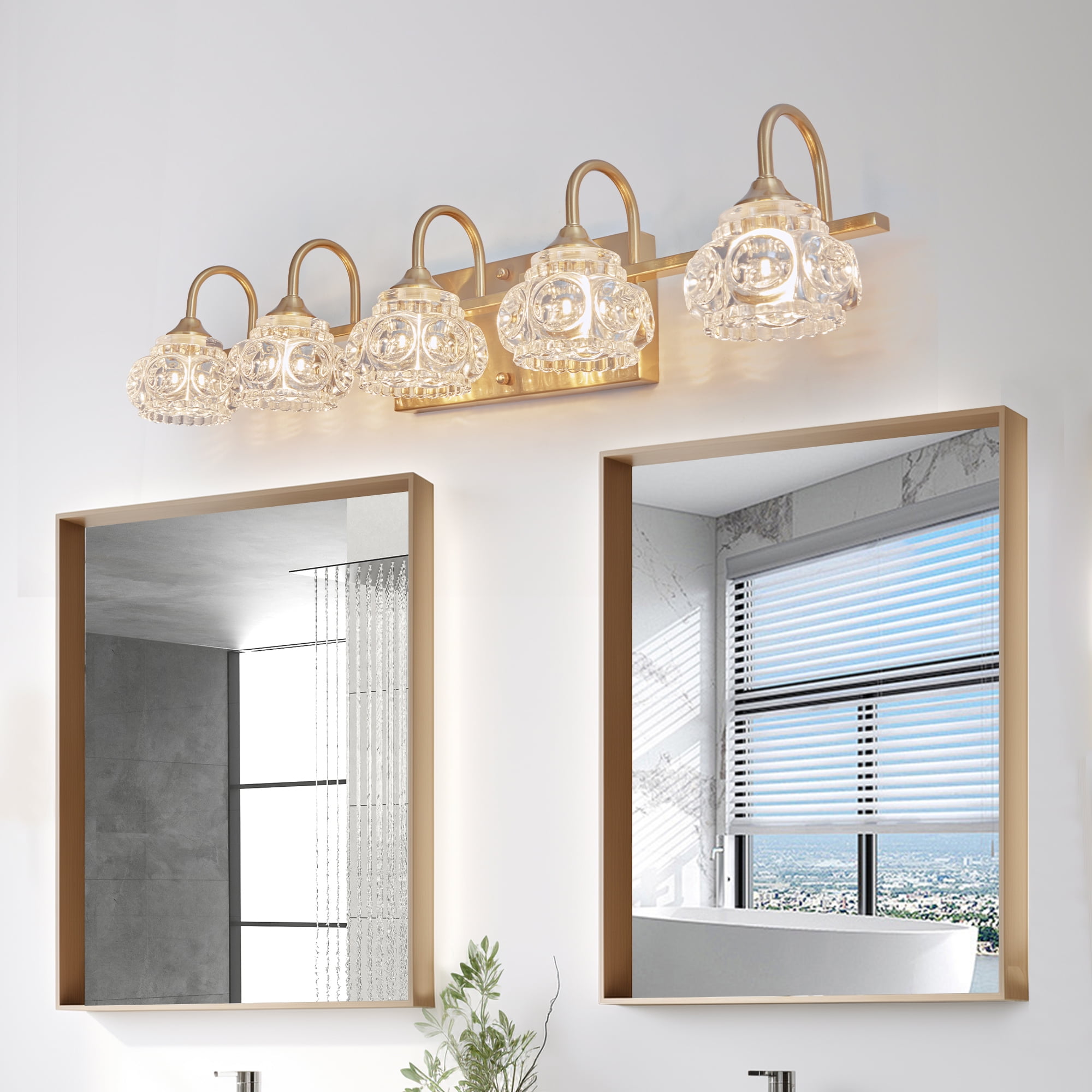 Ufurpie Retro 5-Light Bathroom Vanity Light Fixture, Gold Finish with ...