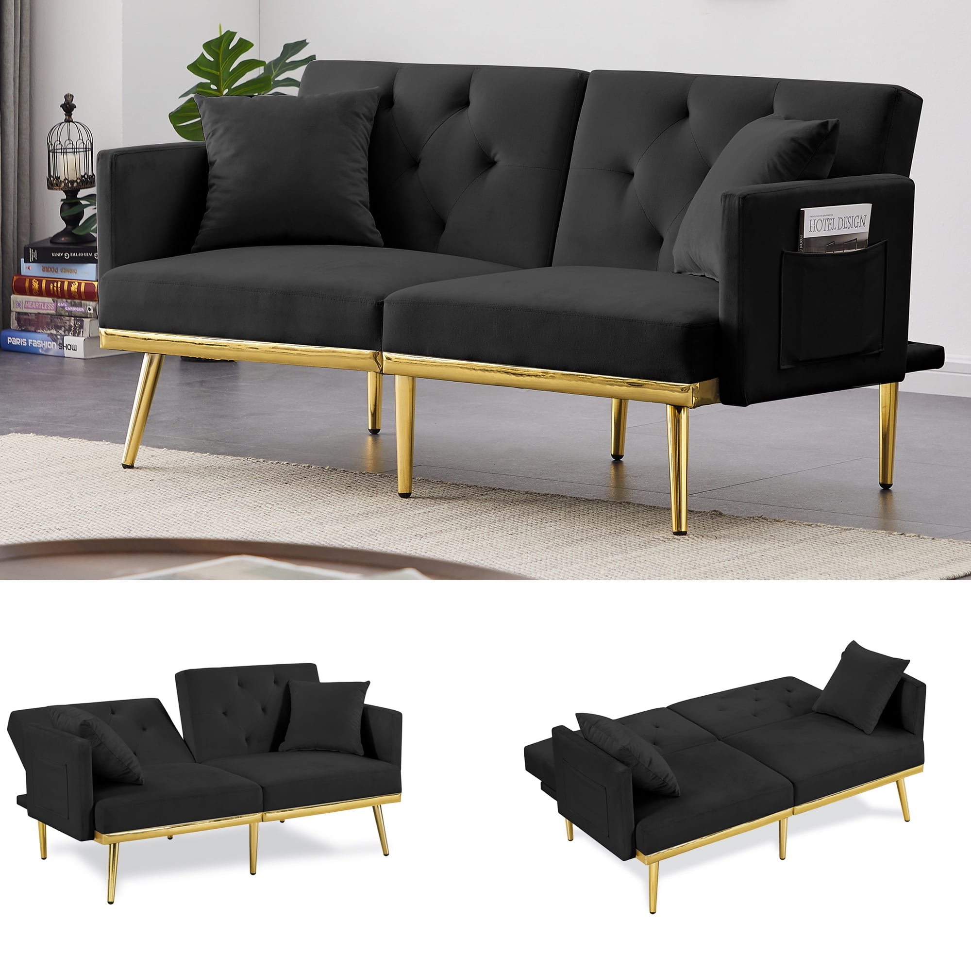 Ufurpie Velvet Convertible Sofa,3 Angles Adjustable Back Sofa Bed,Couch ...
