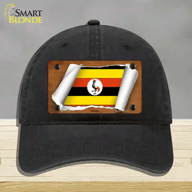 Uganda Flag Scroll Novelty License Plate Hat Unconstructed Cotton Black ...