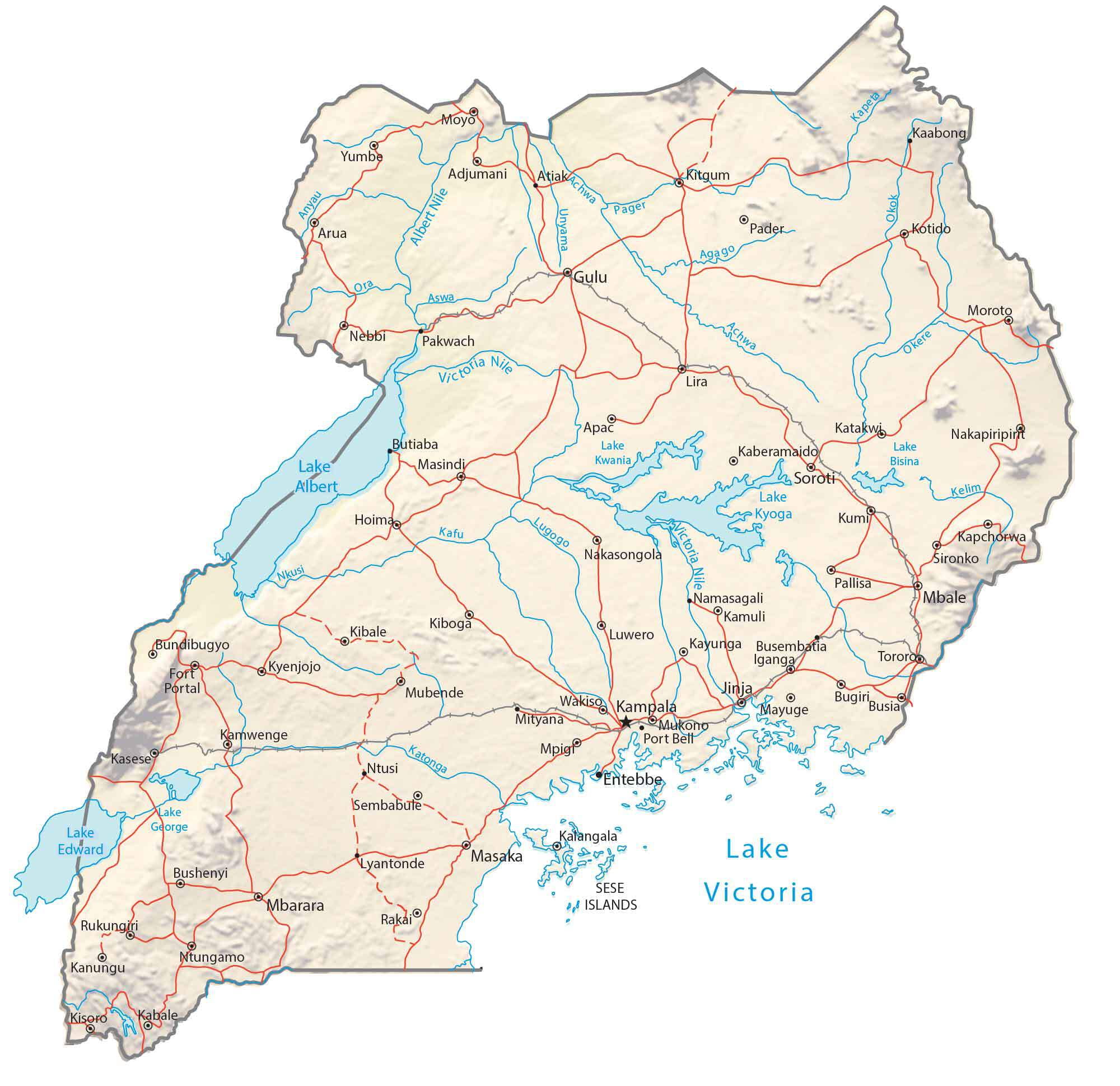 Uganda Physical Map GLOSSY POSTER PICTURE PHOTO PRINT BANNER ...