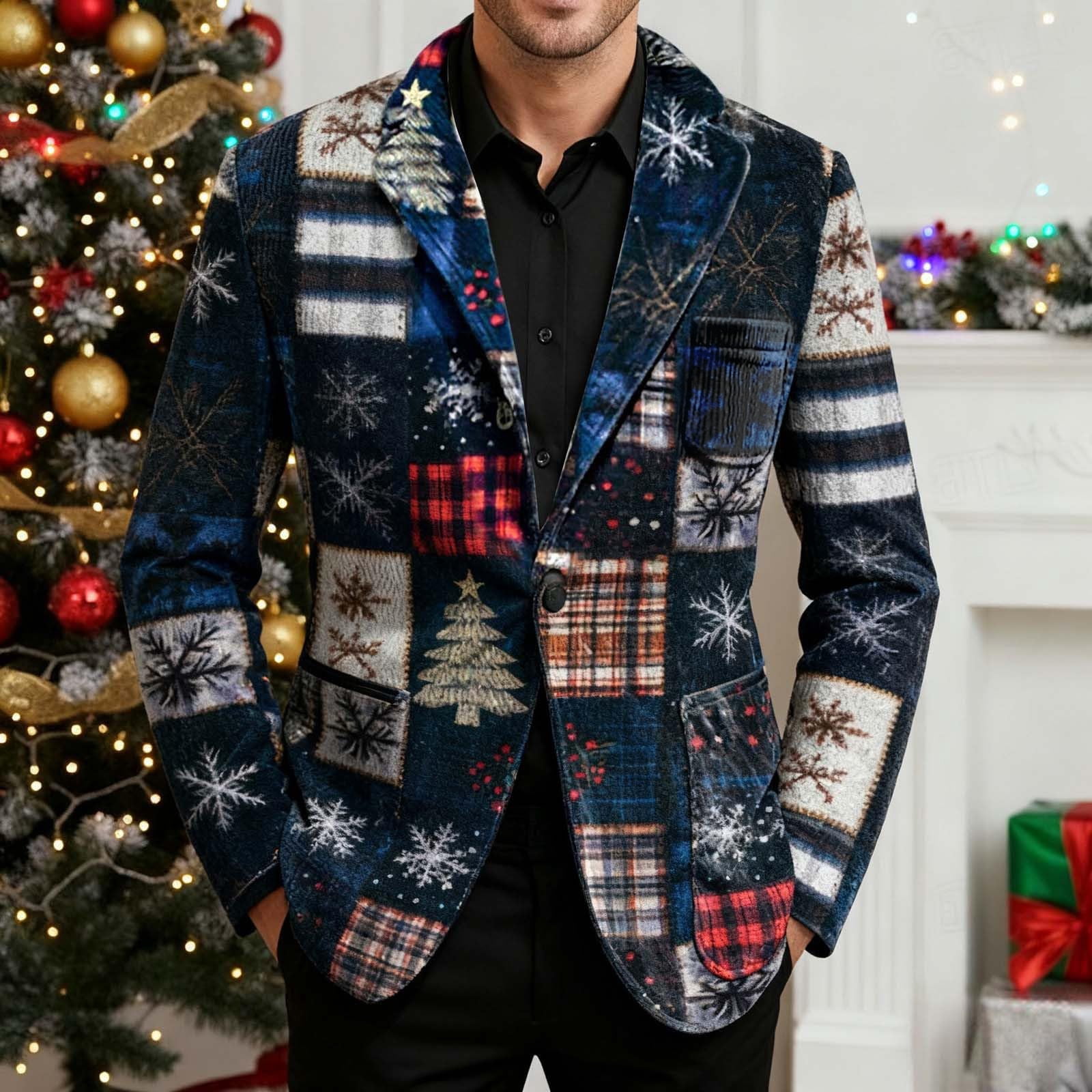 Ugly Christmas Blazer Men Corduroy Slim Fit Jacket 3 Button Funny Xmas ...
