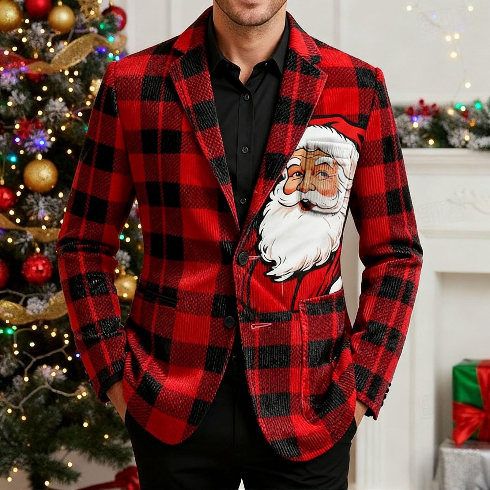Ugly Christmas Blazer Men Corduroy Slim Fit Jacket 3 Button Funny Xmas ...