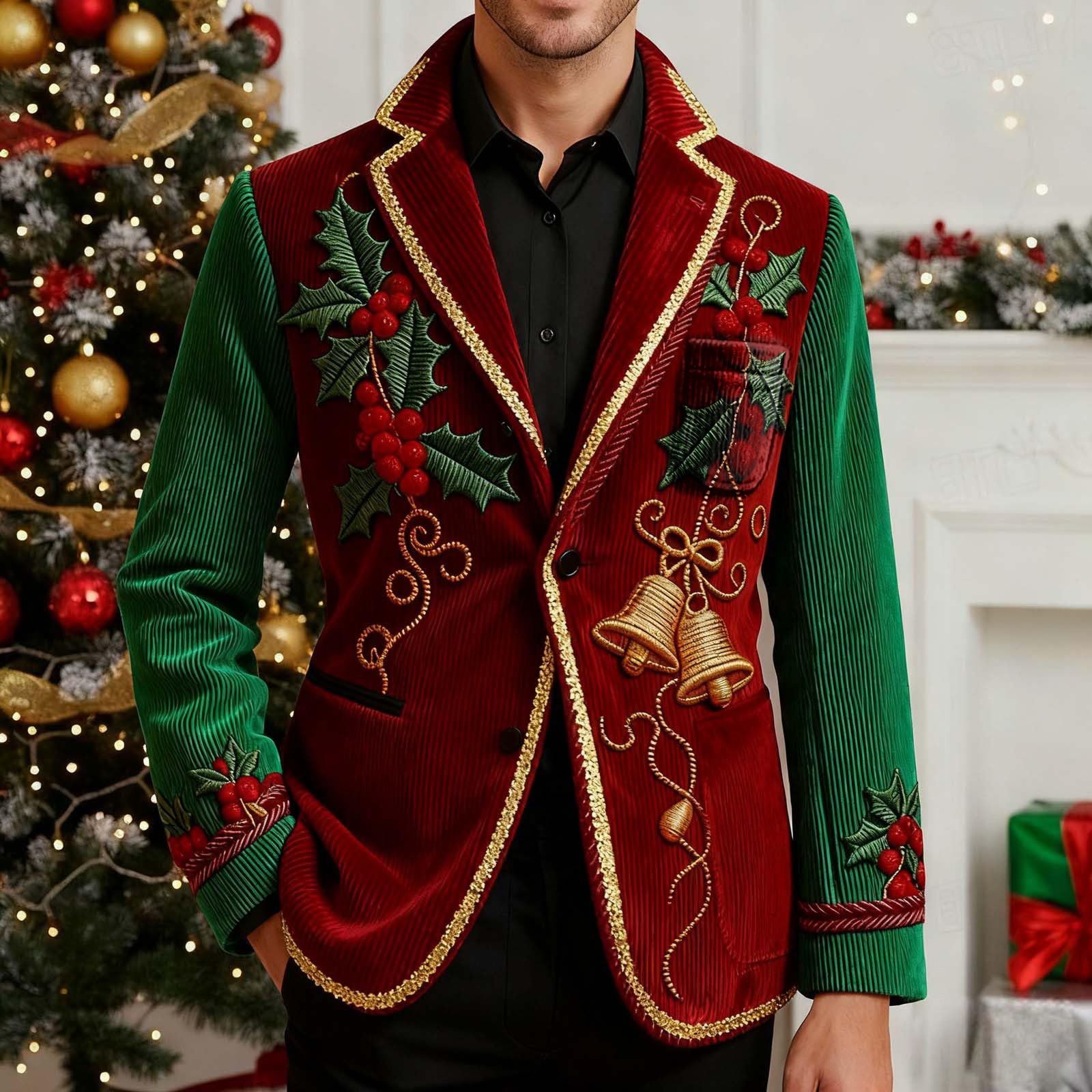 Ugly Christmas Jacket for Men Corduroy Sport Coat 3 Button Notched ...