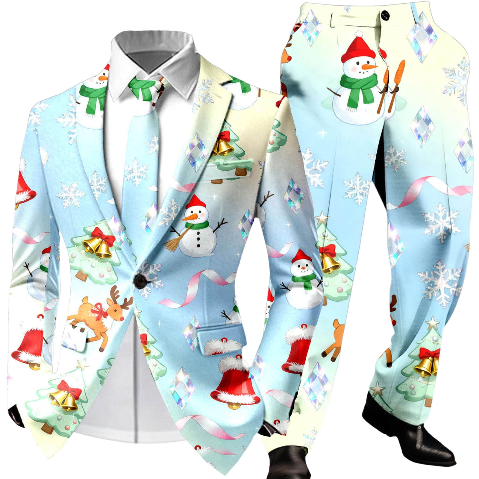Ugly Christmas Suits for Men 2 Piece Funny One Button Xmas Formal ...