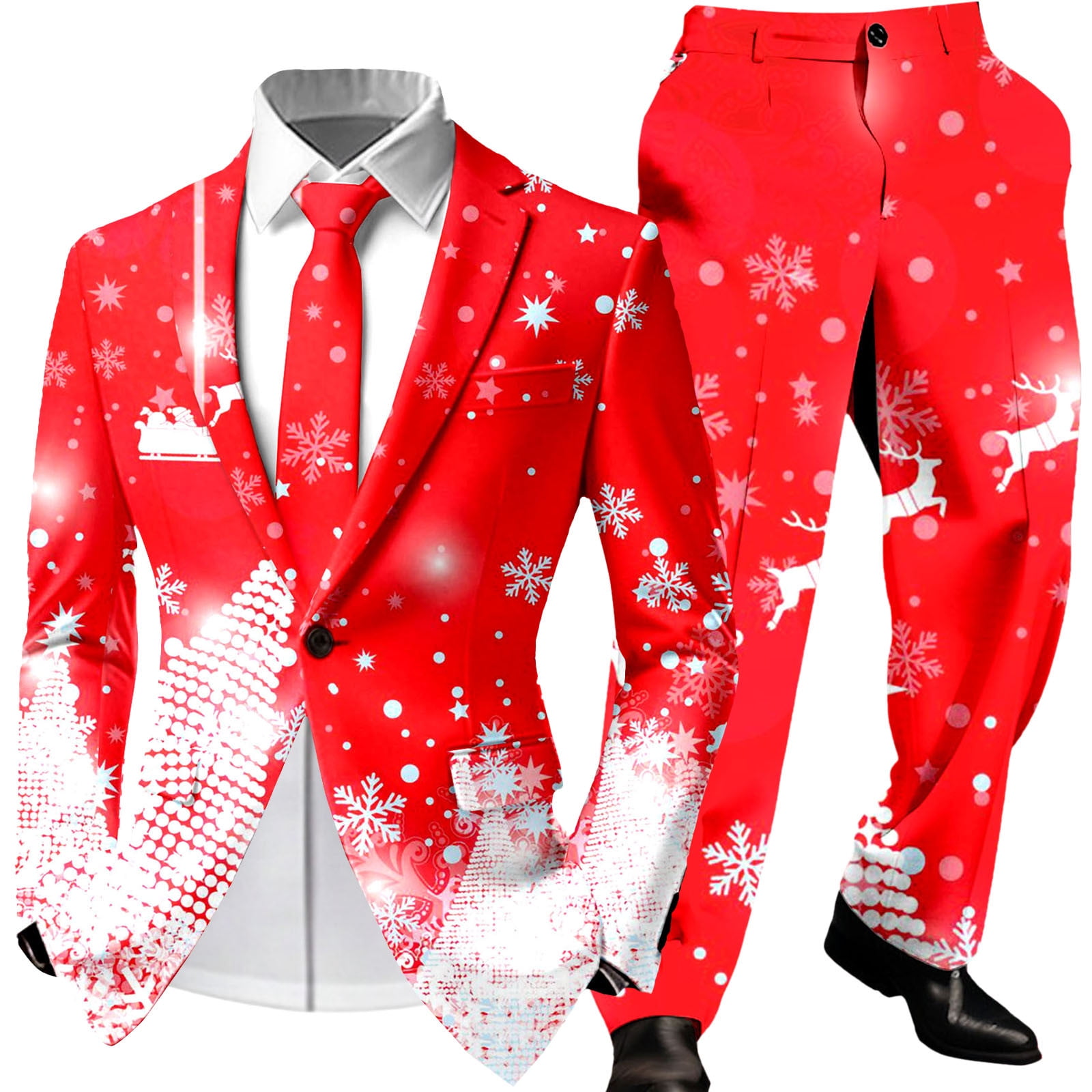 Ugly Christmas Suits for Men 2 Piece One Button Xmas Snowflake Plaid ...