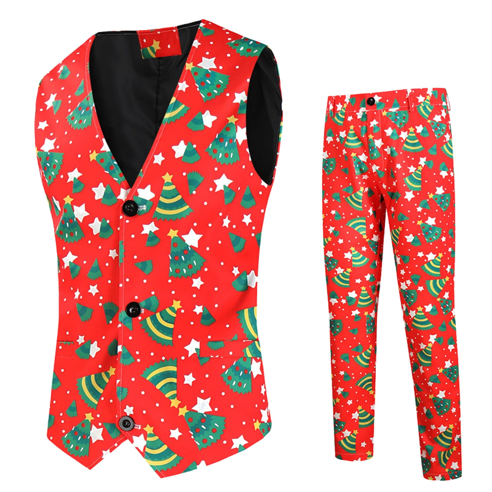 Ugly Christmas Suits for Men 2 Piece Xmas Ugly Print Sleeveless Vest And Trousers Set Slim Fit ...