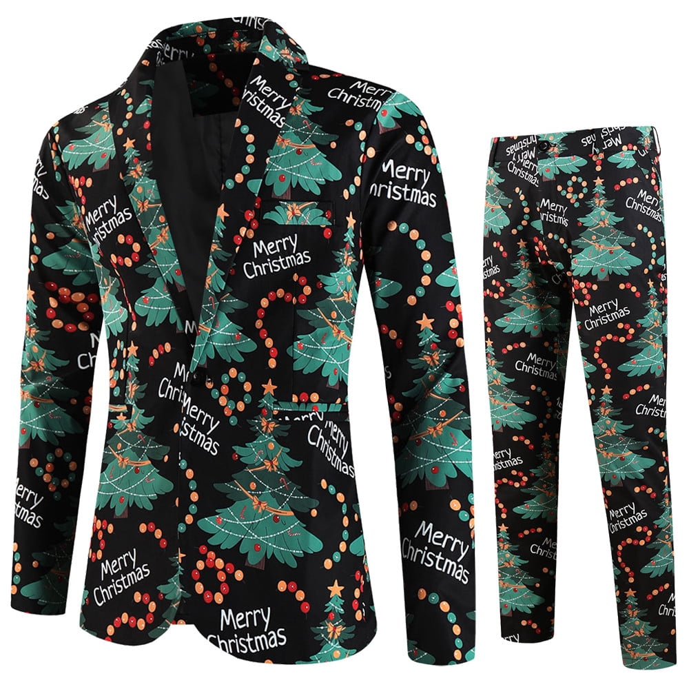 Christmas Suits for Men 2 Piece Funny One Button Xmas Santa Jacket ...