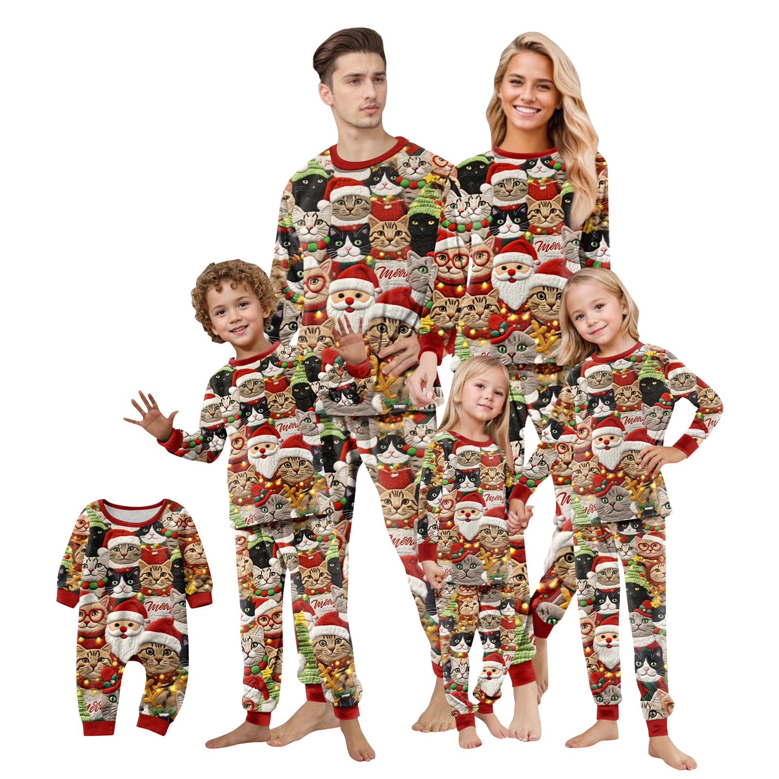 Ugly Christmas Sweater Crewneck Long Sleeve Knitted Cat Santa Clause ...