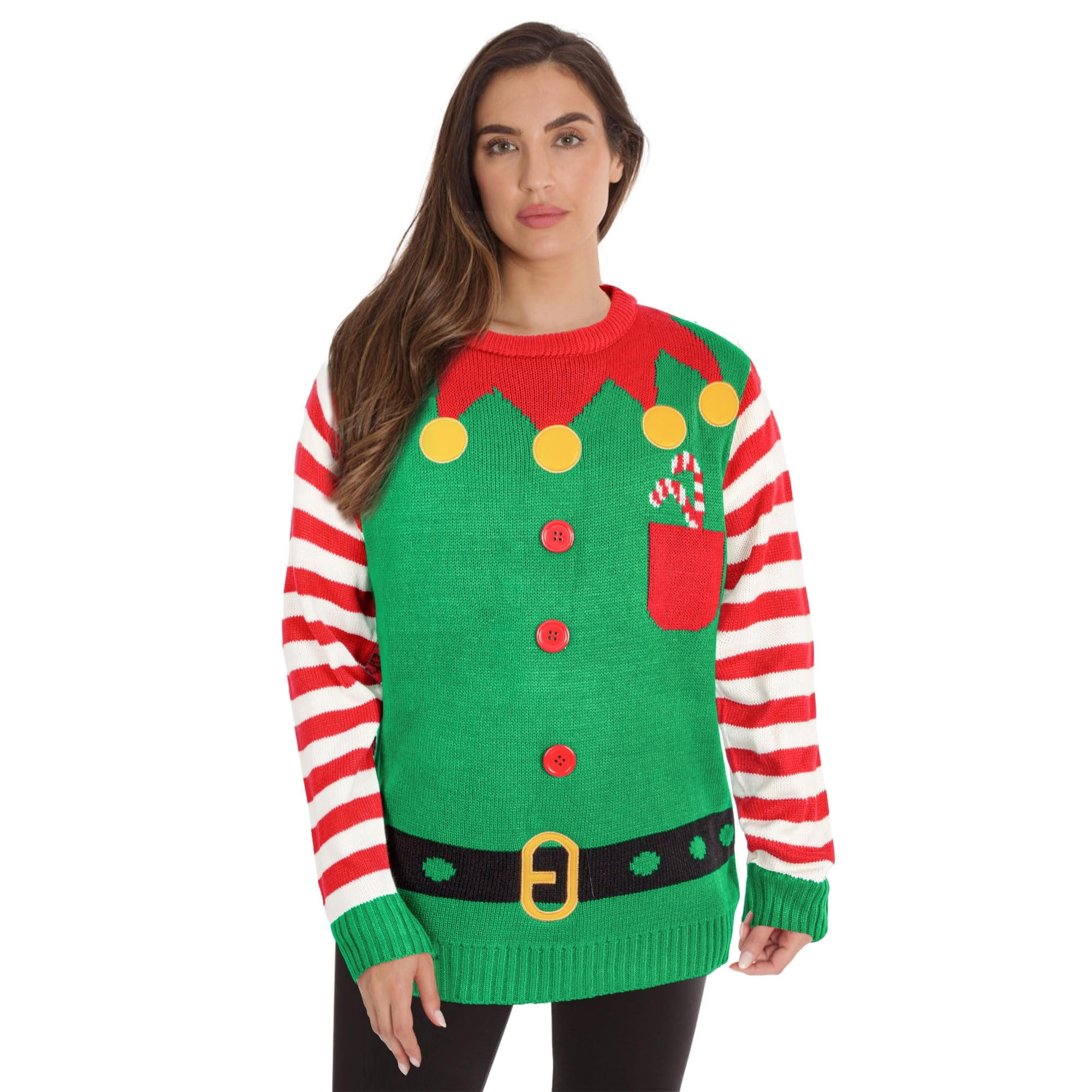 Ugly Christmas Sweater For Women And Men Funny Green Elf Pullover