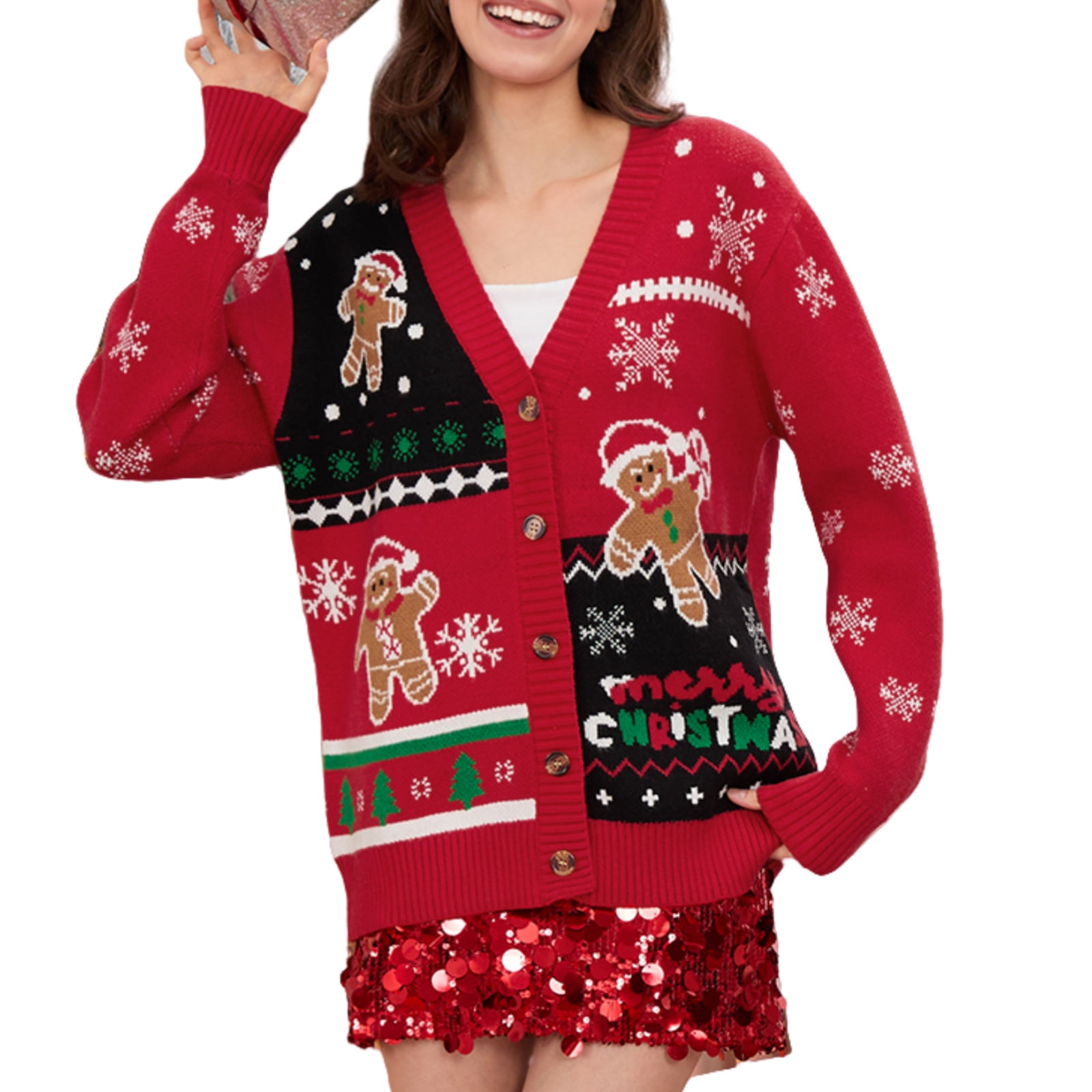 Ugly Christmas Sweater for Women Christmas Cardigans Funny Xmas Holiday ...