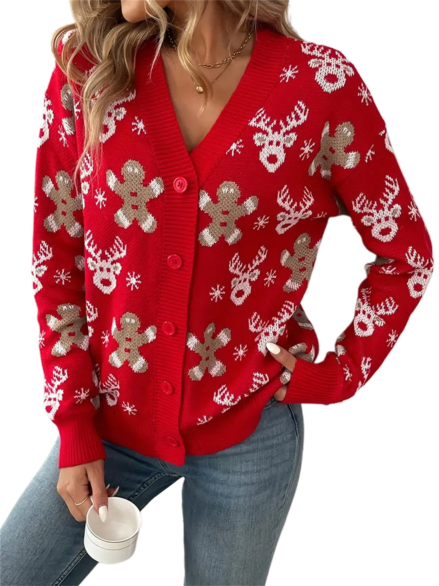 Ugly Christmas Sweater for Women Christmas Cardigans Funny Xmas Holiday ...