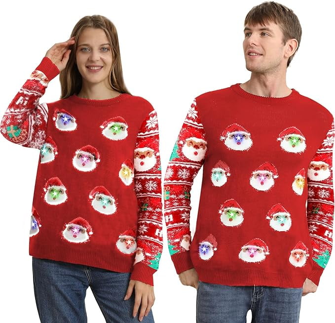 Ugly Christmas Sweaters for Women Men,2024 Light Up Ugly Christmas ...