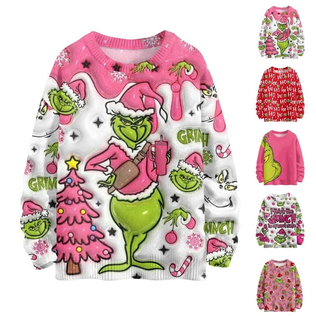 Ugly Christmas Sweaters for Women Plus Size Funny Long Sleeve Oversized Crewneck Knit Xmas ...