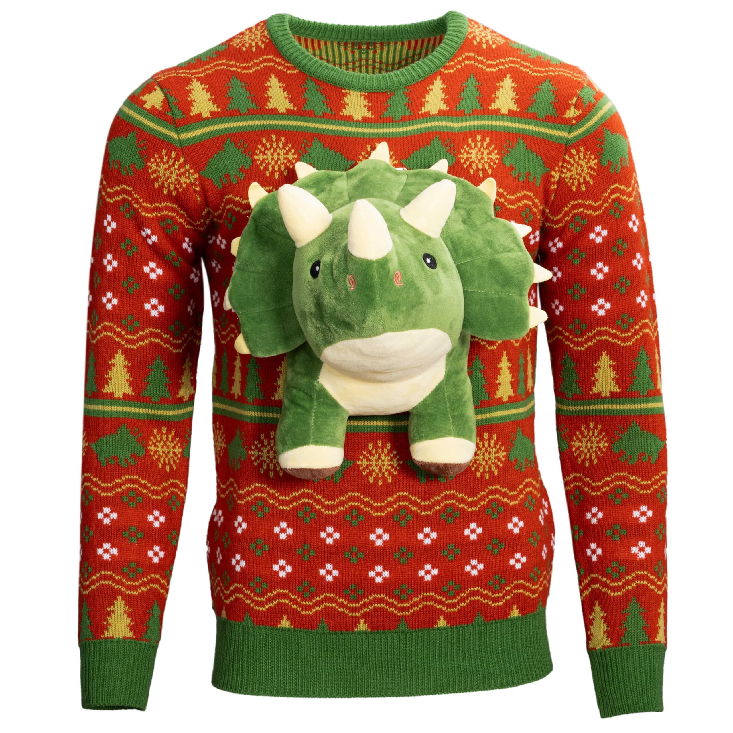 UglyChristmasSweater 3D Dinosaur Triceritops Detacheable Stuffed Animal ...
