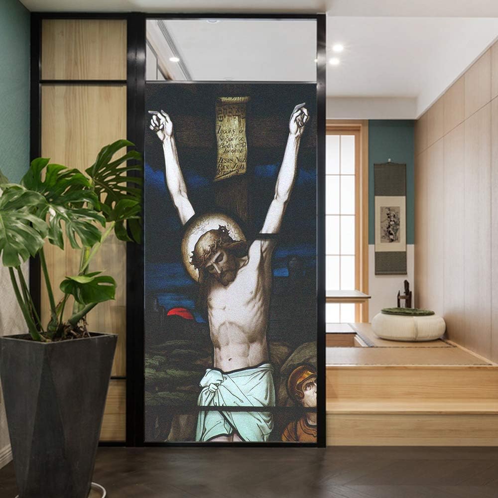 Window Film Privacy Fosted Jesus Church Window Sticker No Glue Static ...
