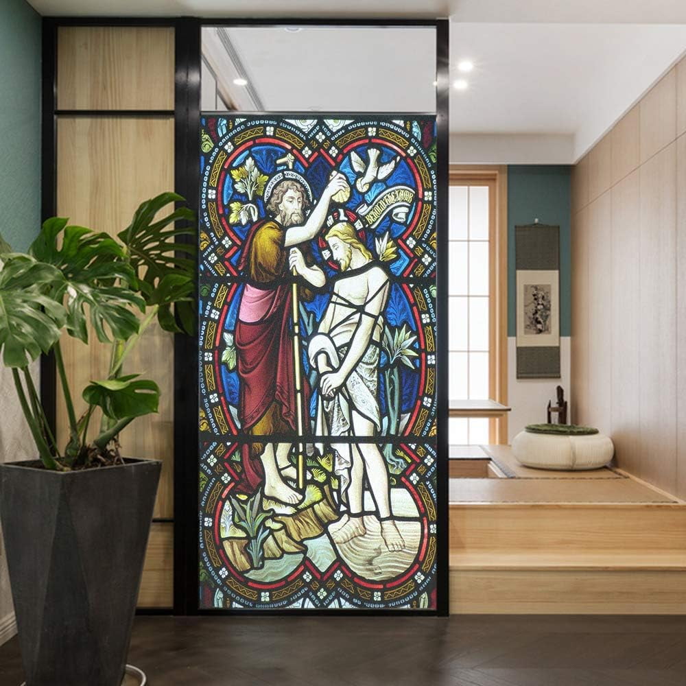 Window Film Privacy Fosted Jesus Church Window Sticker No Glue Static ...