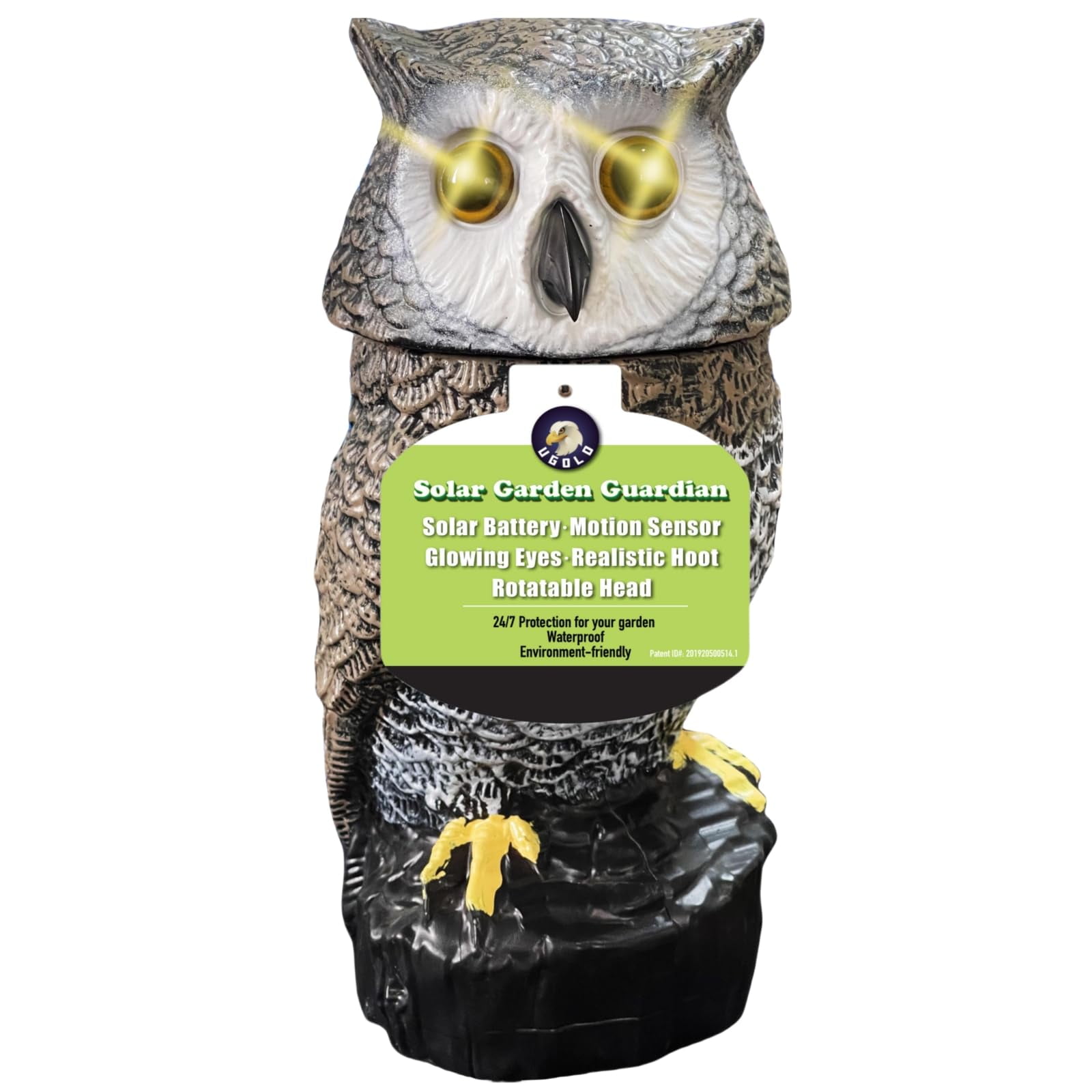 Ugold Solar Powered Garden Owl with Motion Detection, Rotating Head ...