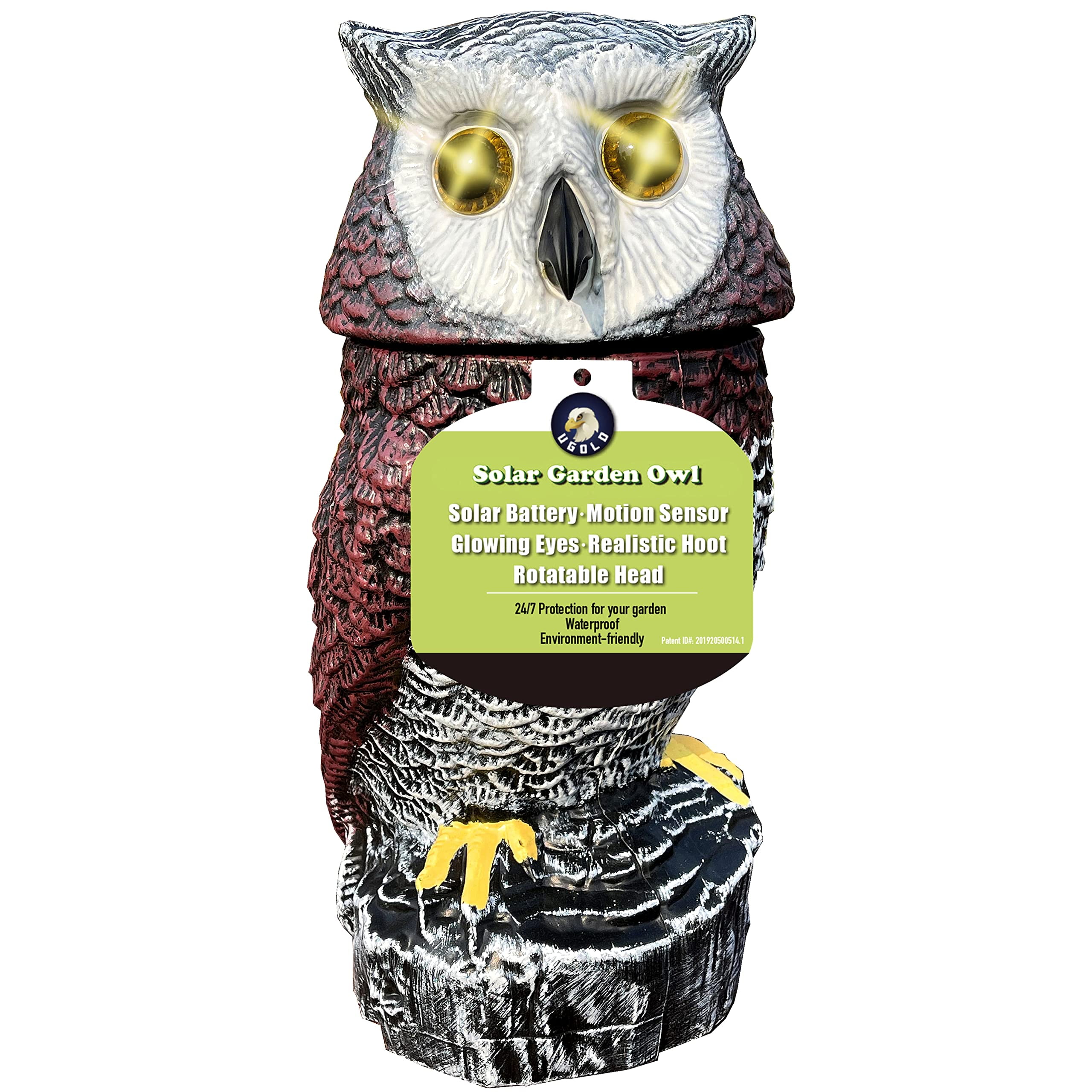 Ugold Solar Powered Garden SSF20 Owl with Motion Detection, Rotating ...
