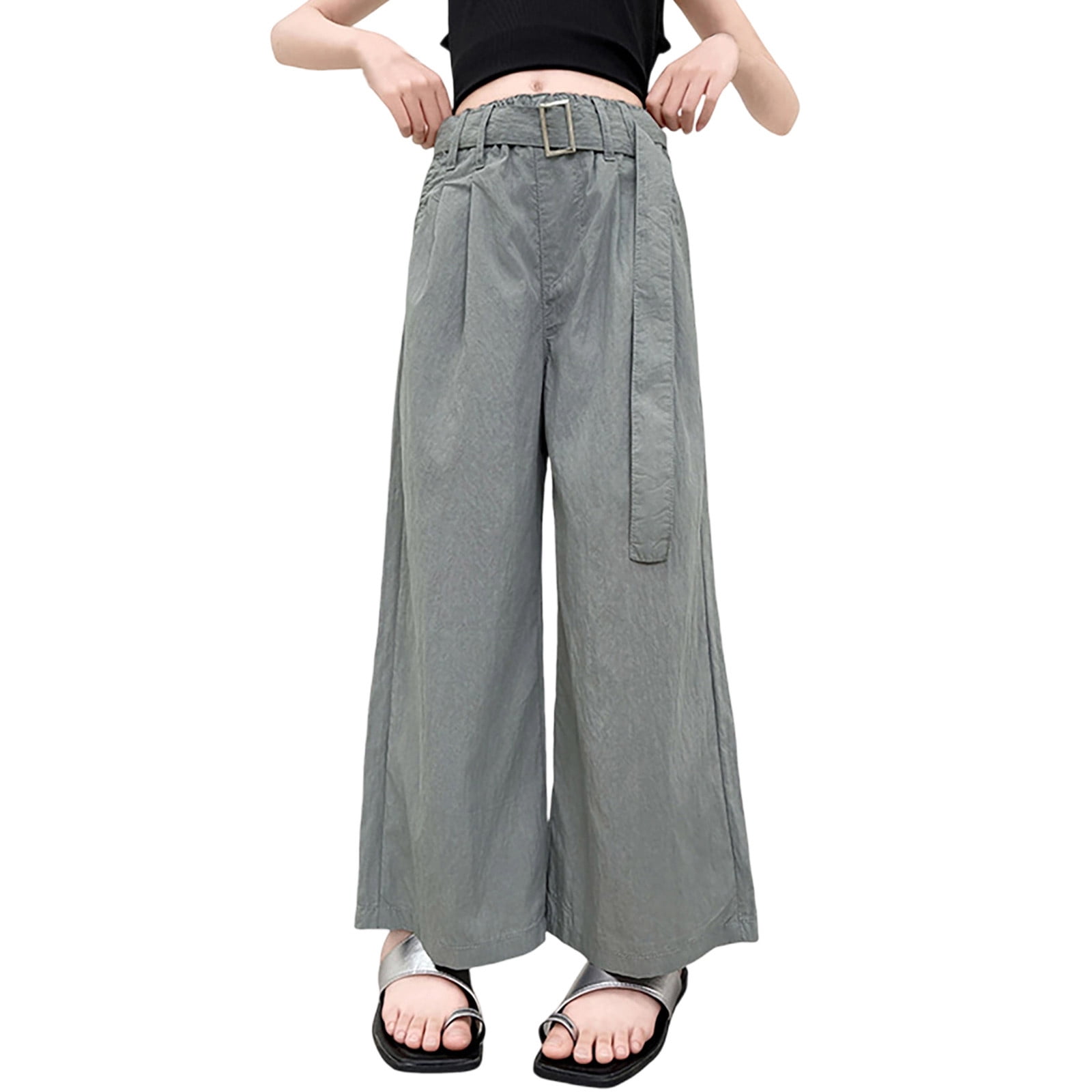 Ugoldhm Big Girls Wide-Leg Pant Summer Relaxed Pocket Cotton Everyday ...