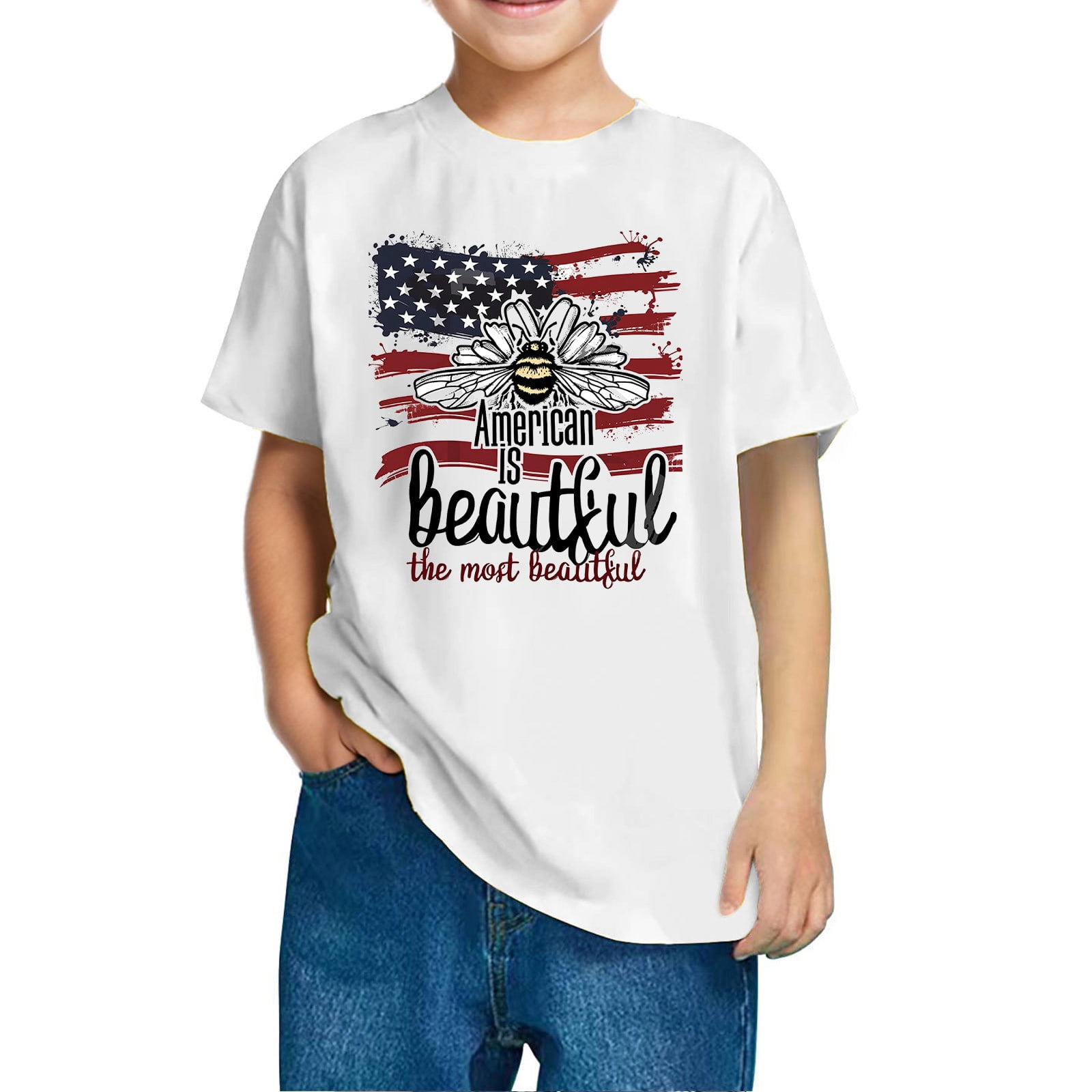 Ugoldhm Boys' Patriotic Independence Day Tees Red, White & Blue Crew ...
