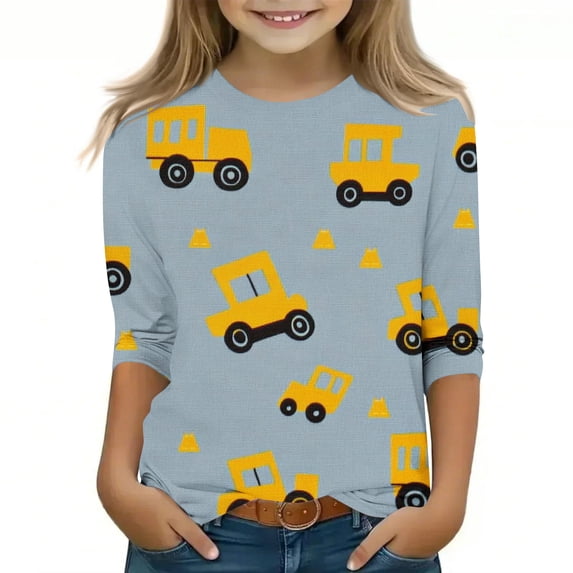 Ugoldhm Boys and Girls Tops Round Neck Car Graphic Tees 3/4 Sleeve ...