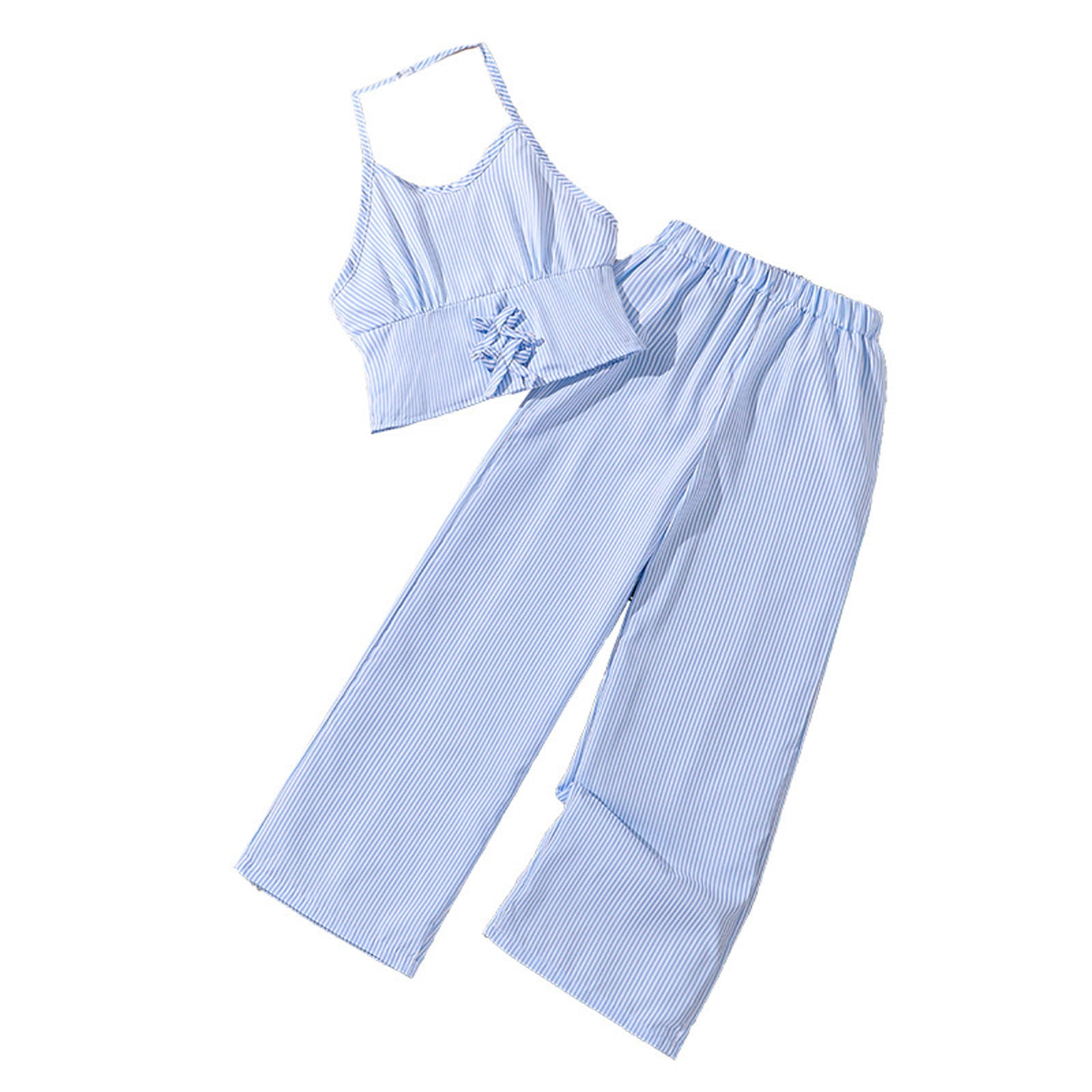 Ugoldhm Girl's 2 Piece Outfits Summer Casual Striped Strappy Top and ...