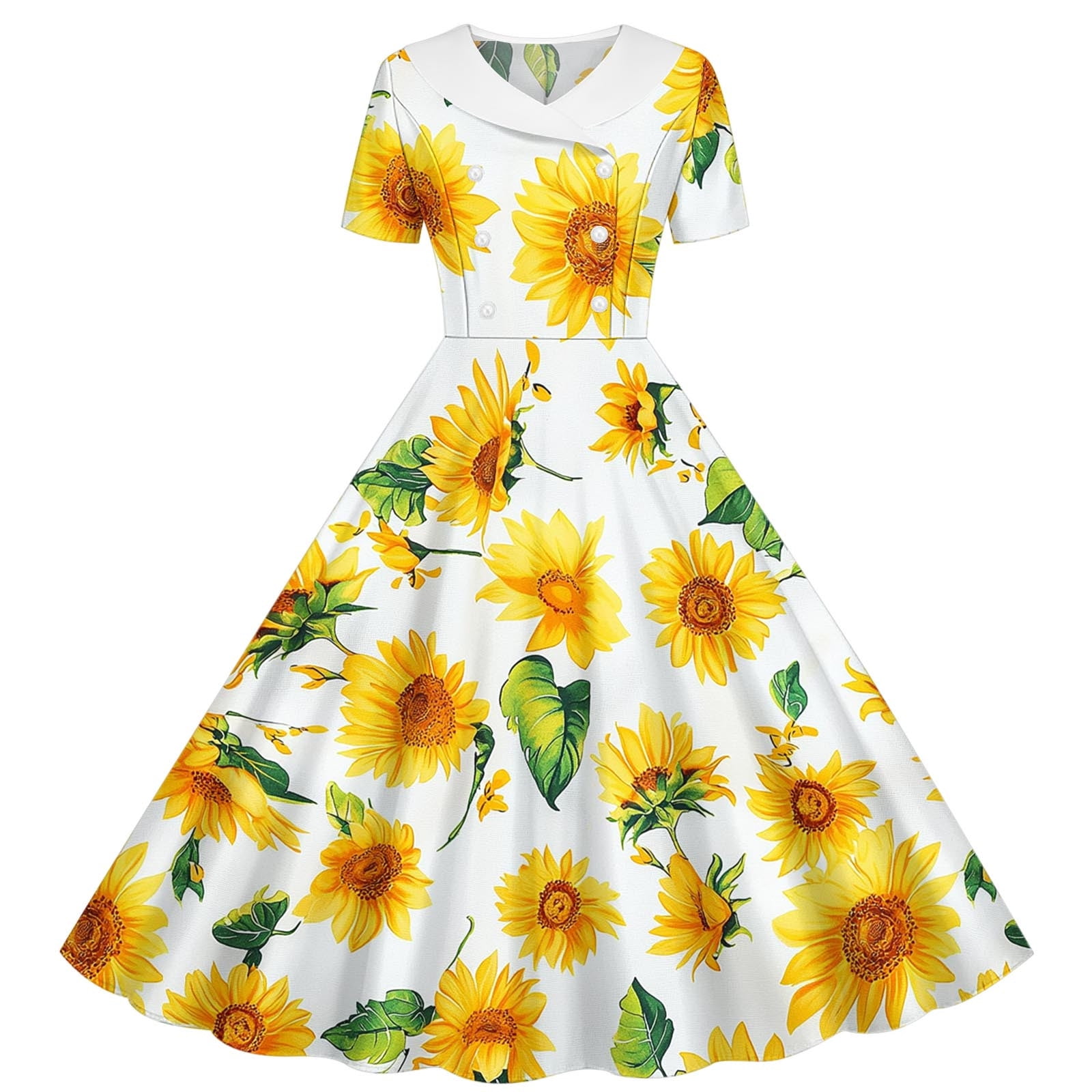 Ugoldhm Girls Collared Graphic Print Summer Dress - Short Sleeve Midi ...