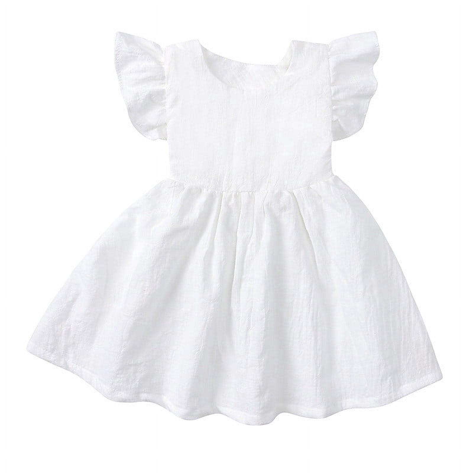 Ugoldhm Girls Cotton Linen Summer Dress - Solid Color Short Sleeve Midi ...
