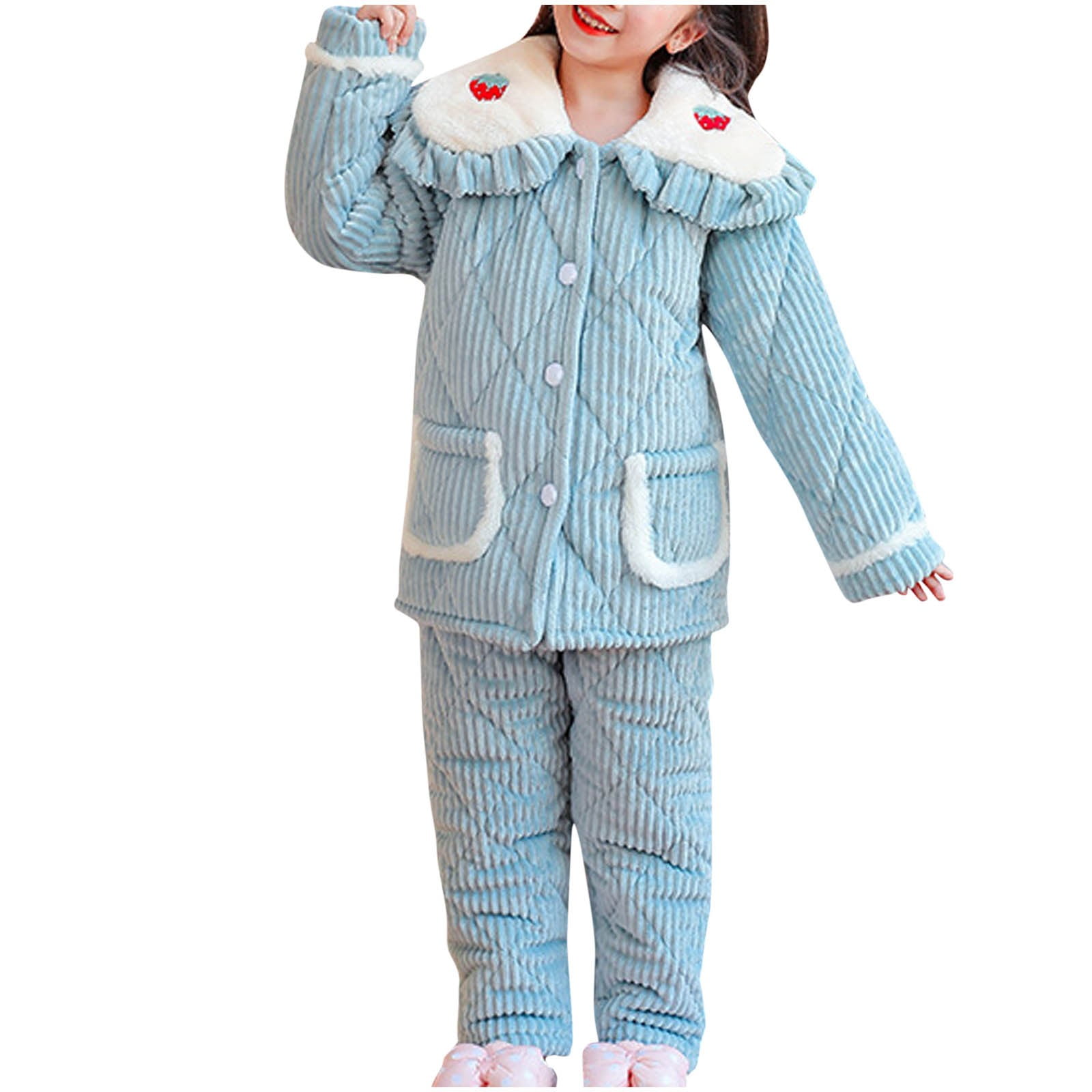 Ugoldhm Girls Cute Pajamas Set Fleece Quilted Coat and Pant Thick Warm ...