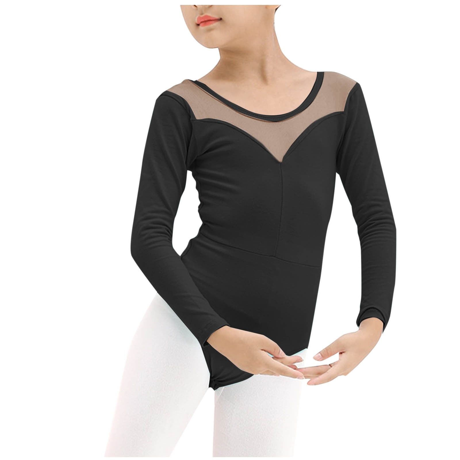 Ugoldhm Girls Dance Leotard Long Sleeves Mesh Elegant Ballet Bodysuits ...