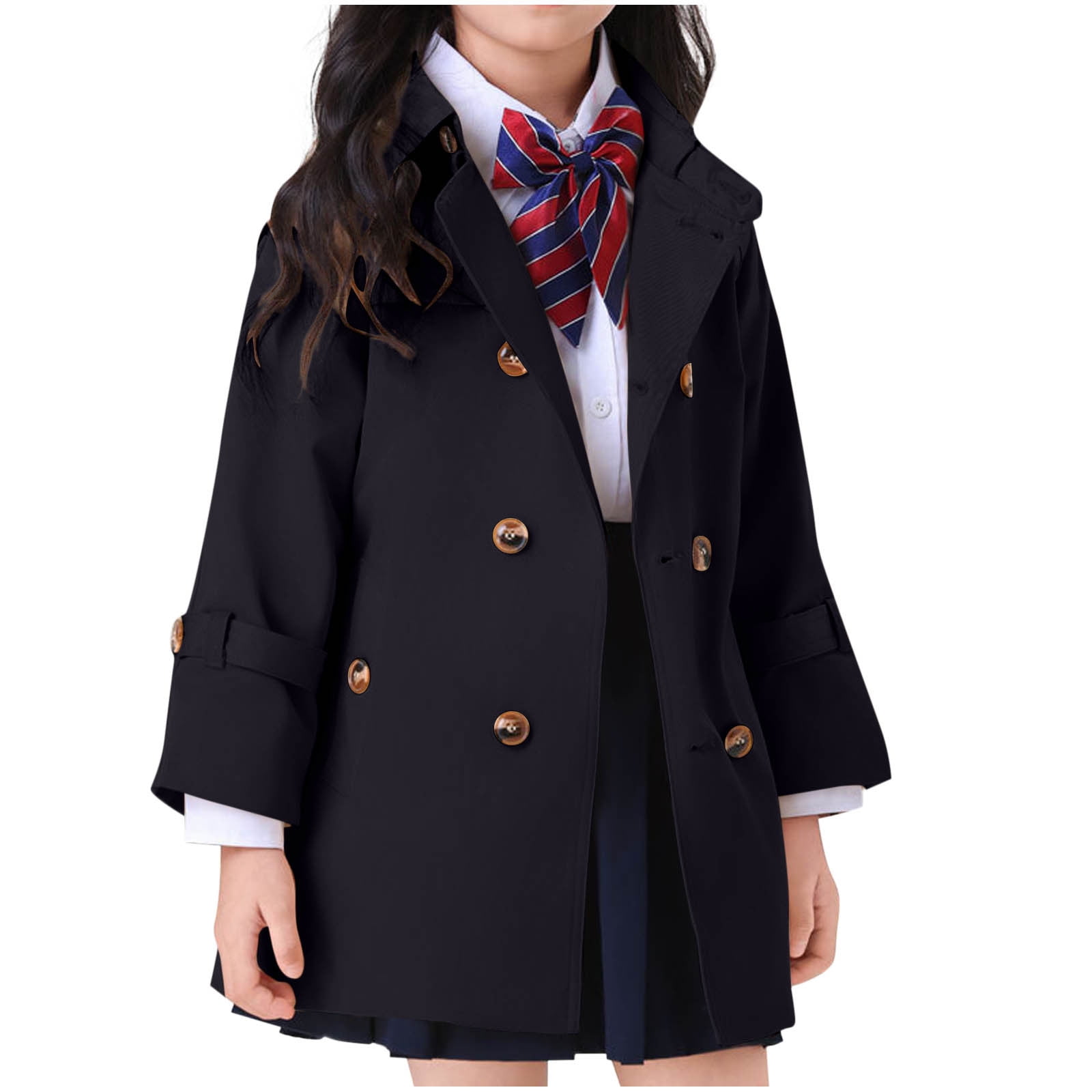 Ugoldhm Girls Dress Coat, Double-Breasted Trench Jacket, Casual ...