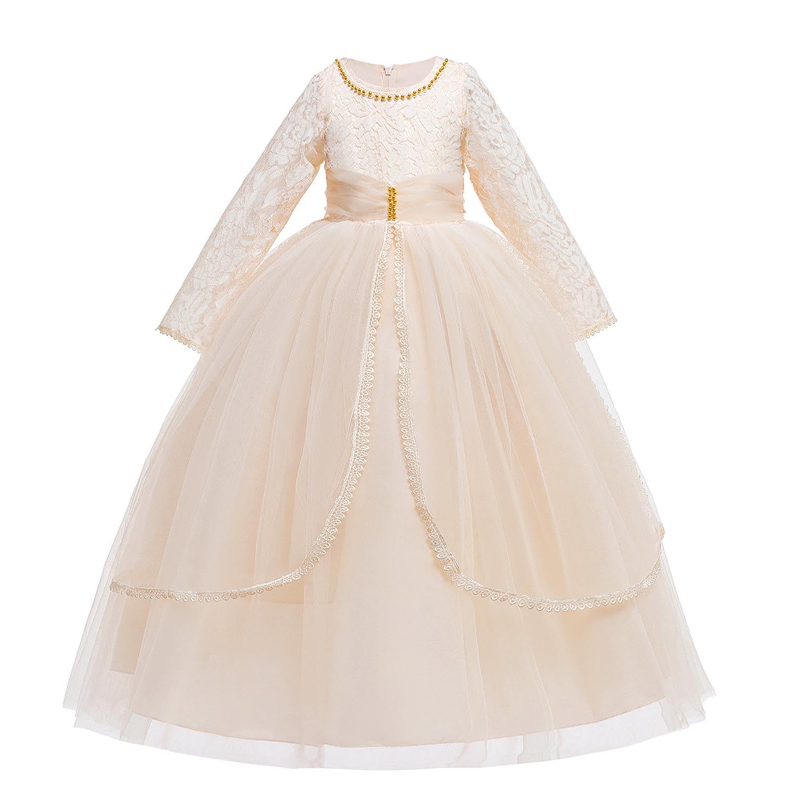 Ugoldhm Girls Fall Ball Gown Crew Neck Mesh Bow Long Sleeve Birthday ...