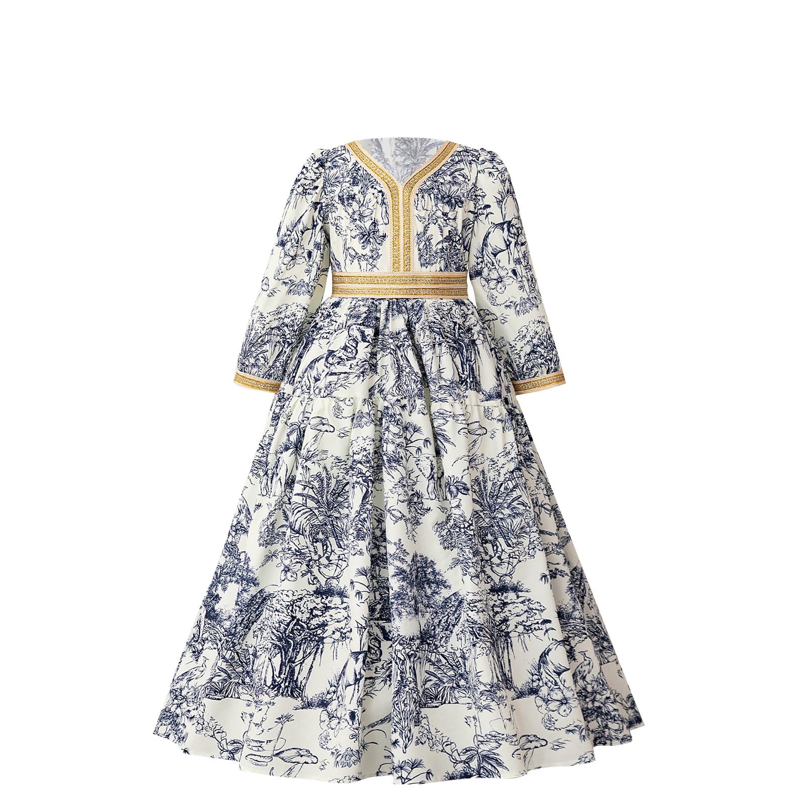 Ugoldhm Girls Fall V-Neck Embroidered Cotton Muslim Robe Wedding Dress ...